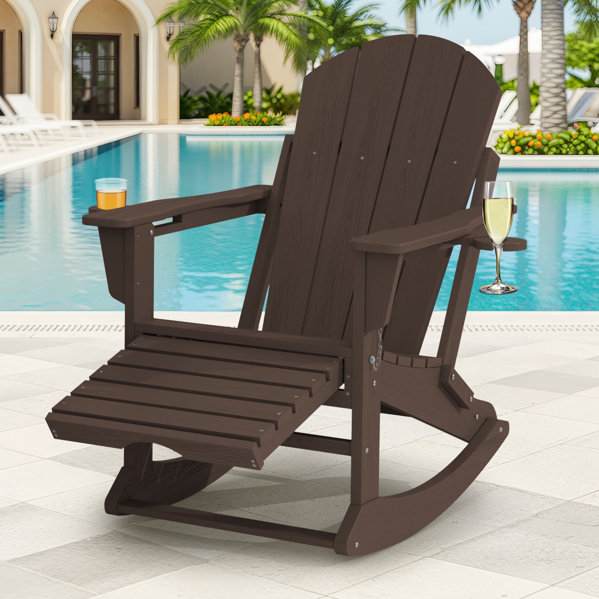 KINGYES 4-in-1 Folding Adirondack Rocking Chair W/ Retractable Footrest ...