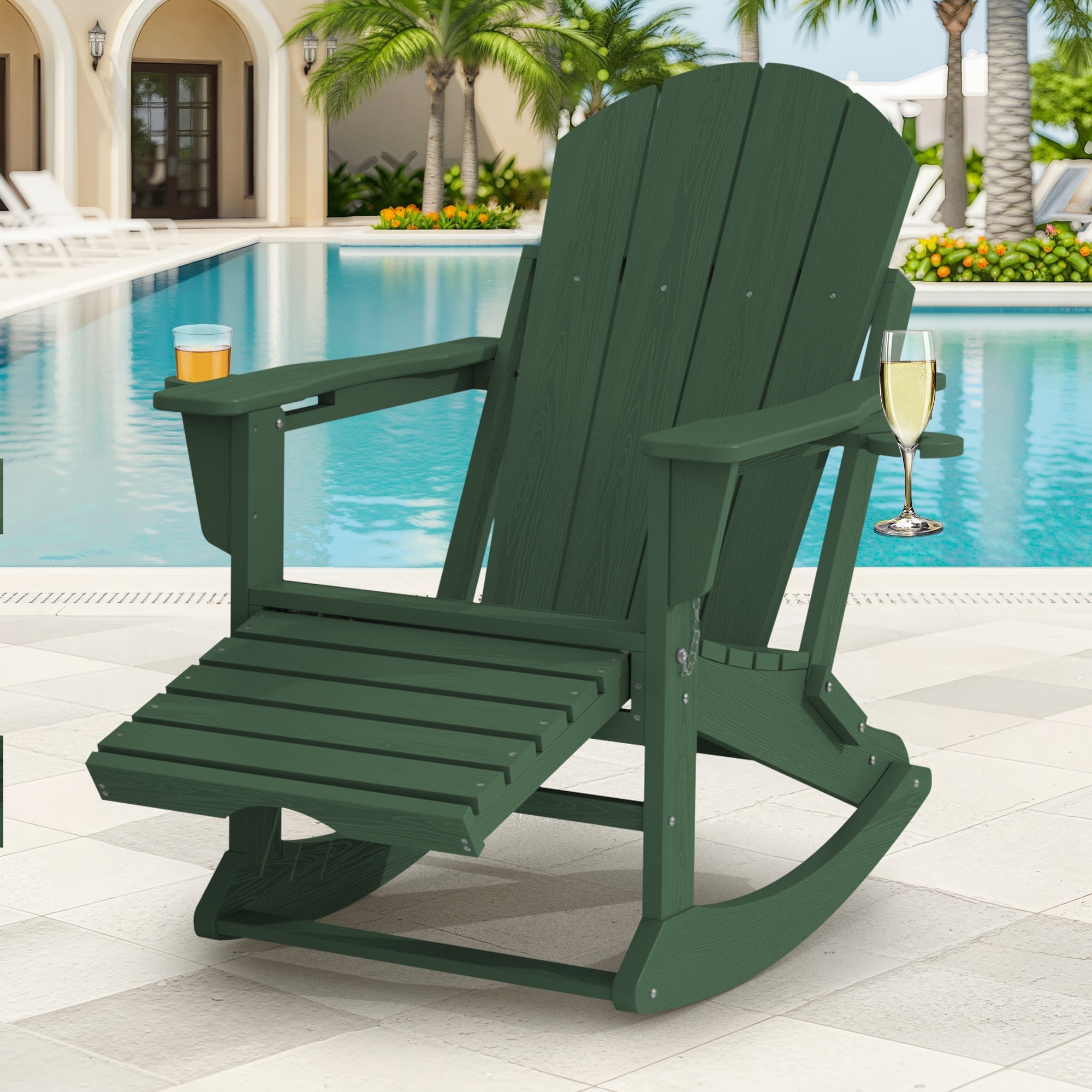 KINGYES 4-in-1 Folding Adirondack Rocking Chair W/ Retractable Footrest ...