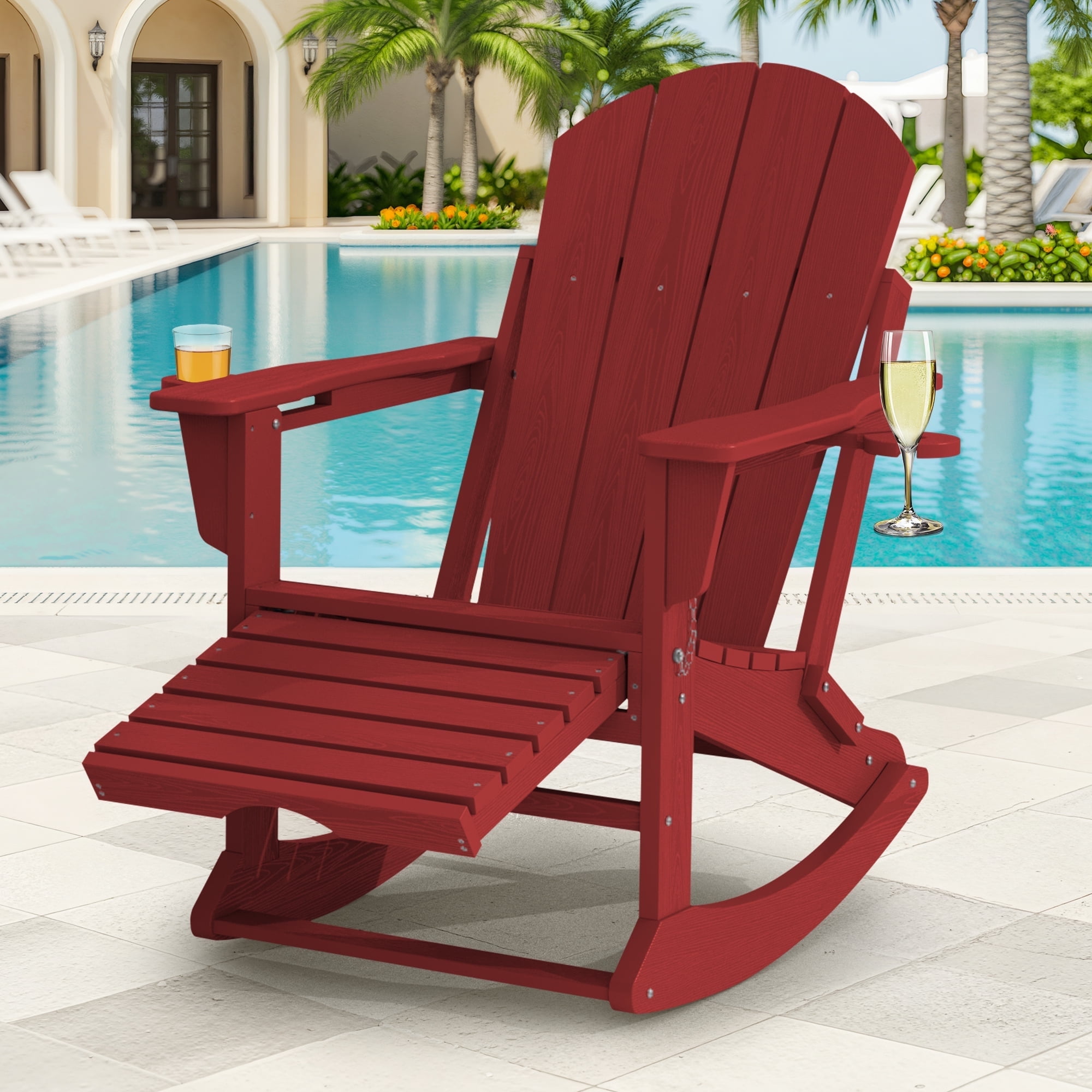 KINGYES 4-in-1 Folding Adirondack Rocking Chair W/ Retractable Footrest ...