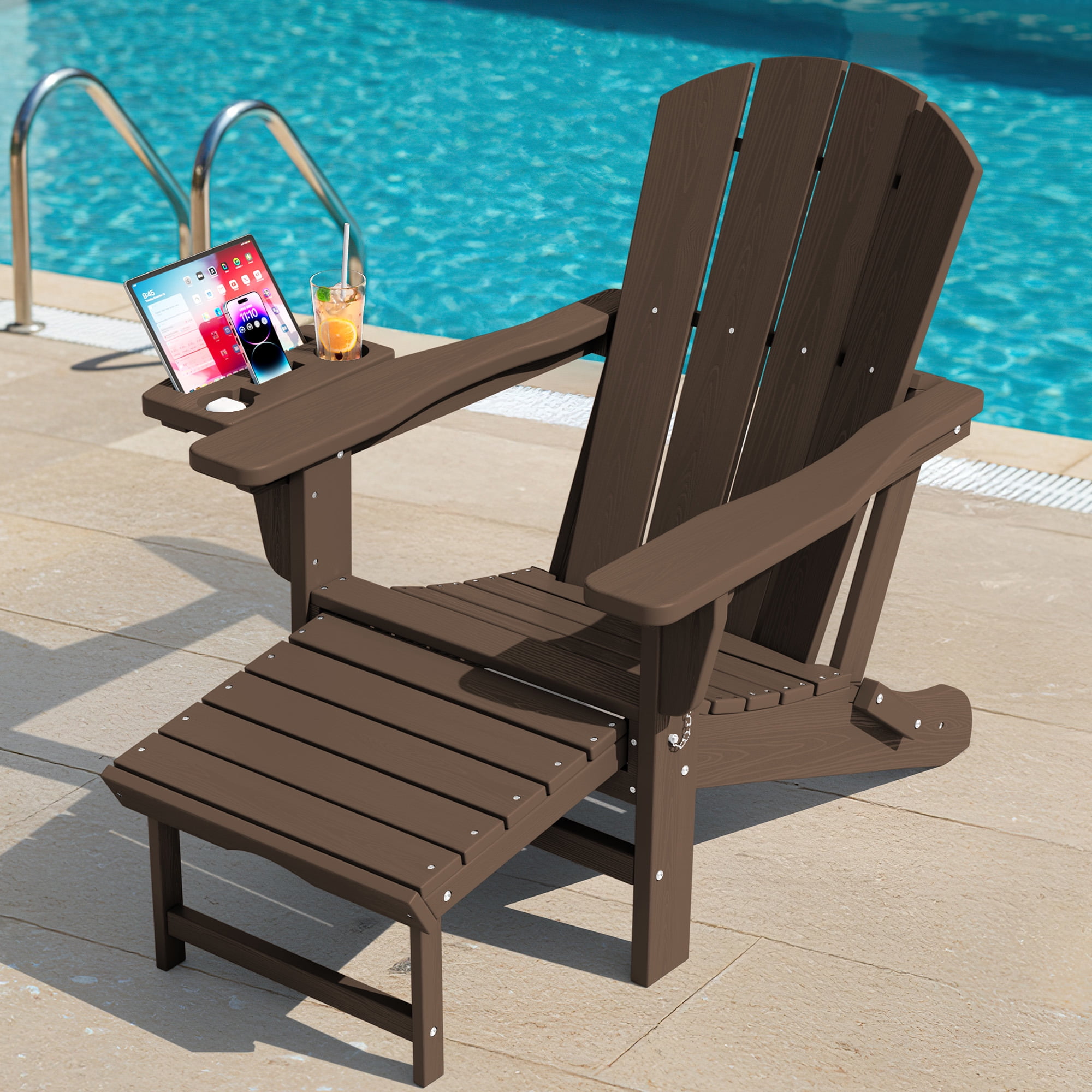 KINGYES Folding Adirondack Chair, Adjustable Backrest with Pull-Out ...