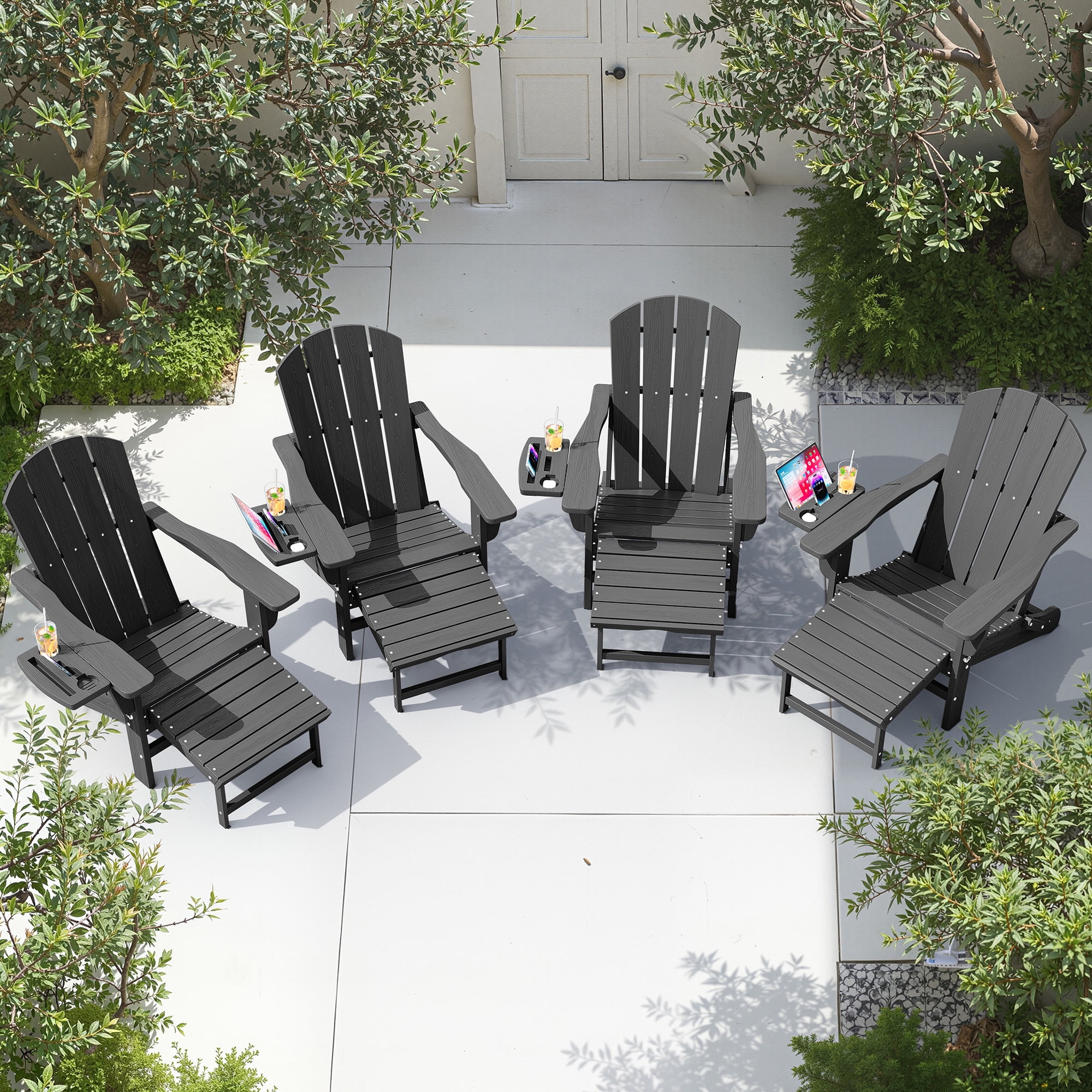 KINGYES Folding Adirondack Chair set of 4, Adjustable Backrest with ...