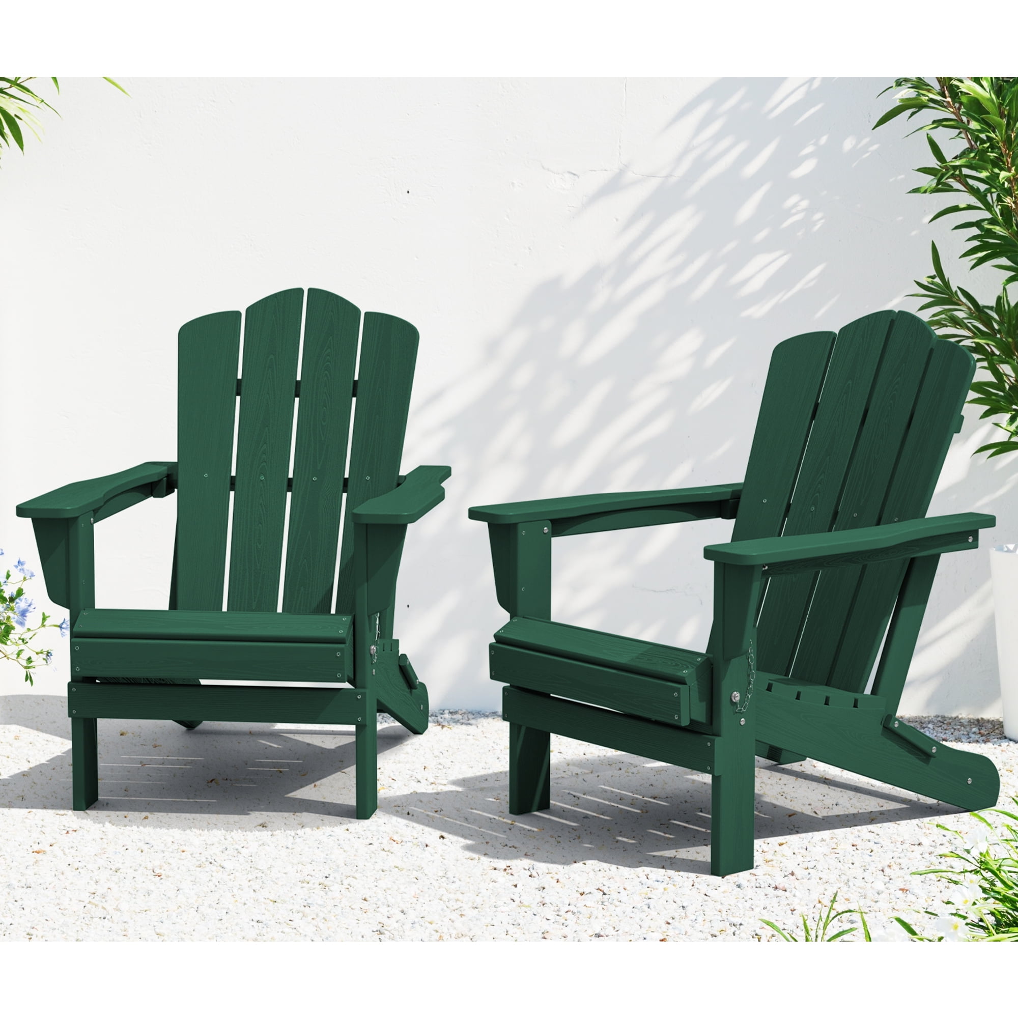 KINGYES Folding Adirondack Chairs Set of 2, HDPE All-Weather Folding Adirondack Chair, Fir Pit ...