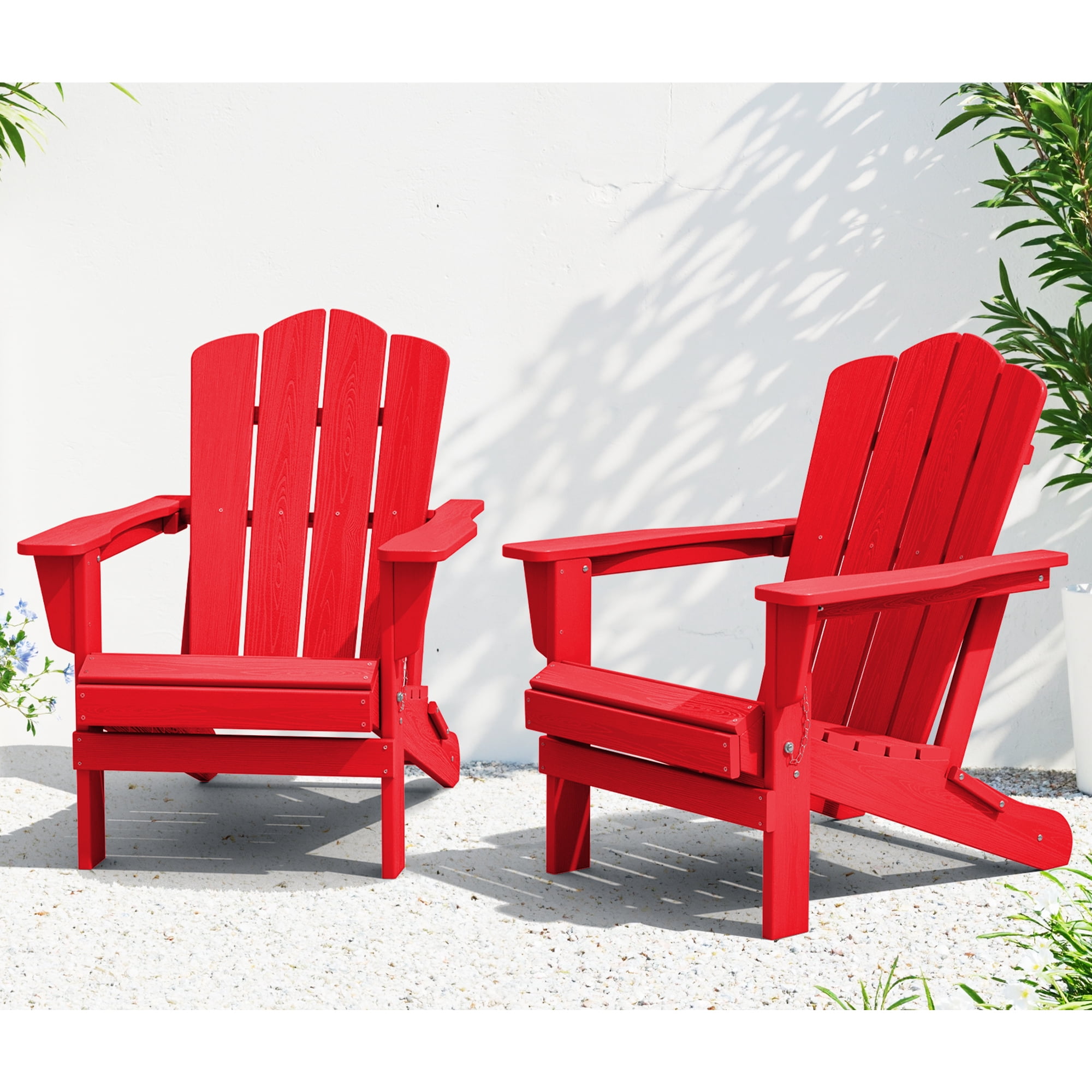 KINGYES Folding Adirondack Chairs Set of 2, HDPE All-Weather Folding ...
