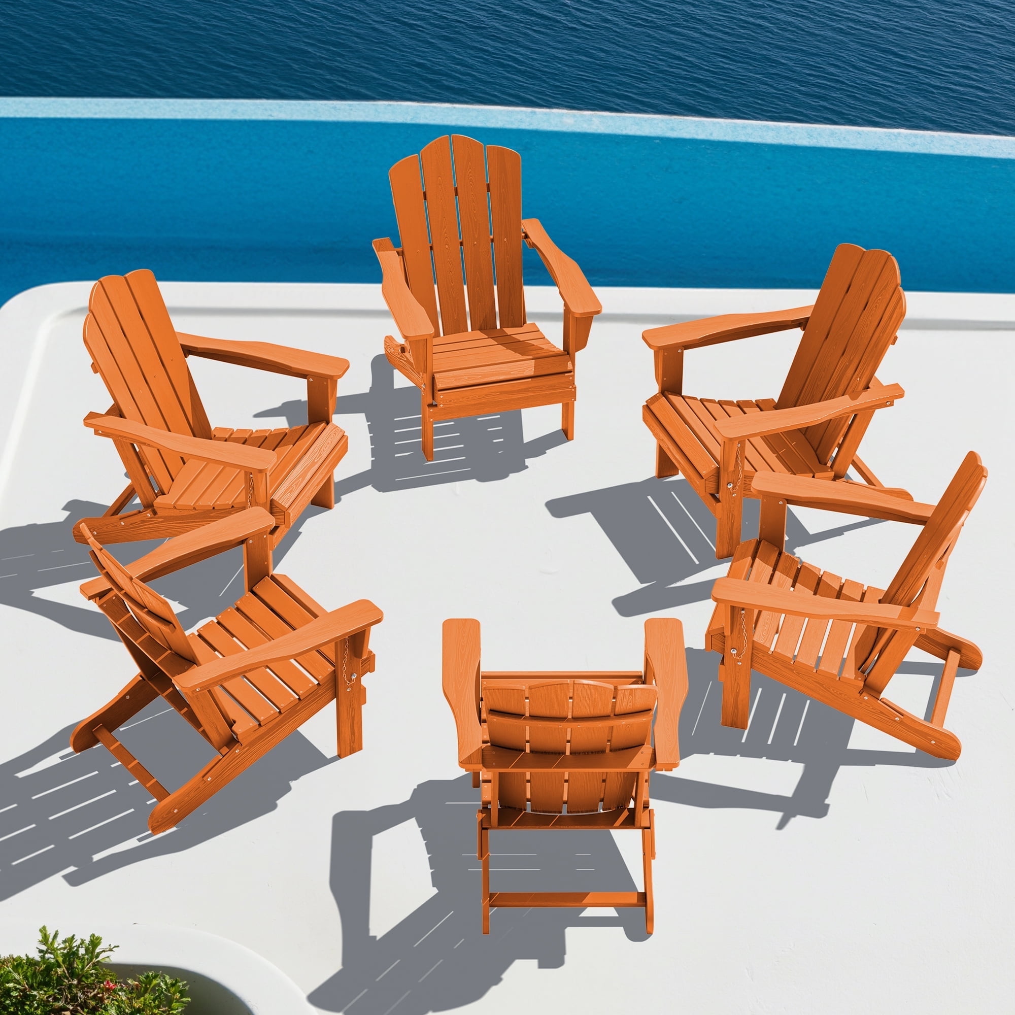 KINGYES Folding Adirondack Chairs Set of 6, HDPE All-Weather Folding Adirondack Chair, Fir Pit ...