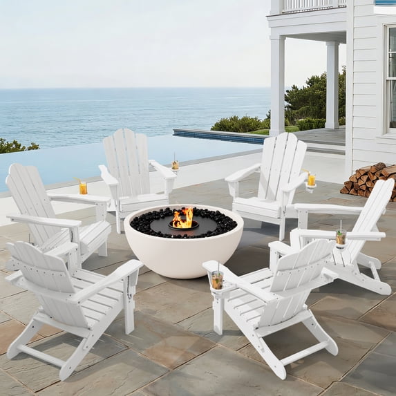 KINGYES Folding Adirondack Chairs Set of 6, HDPE All-Weather Folding ...