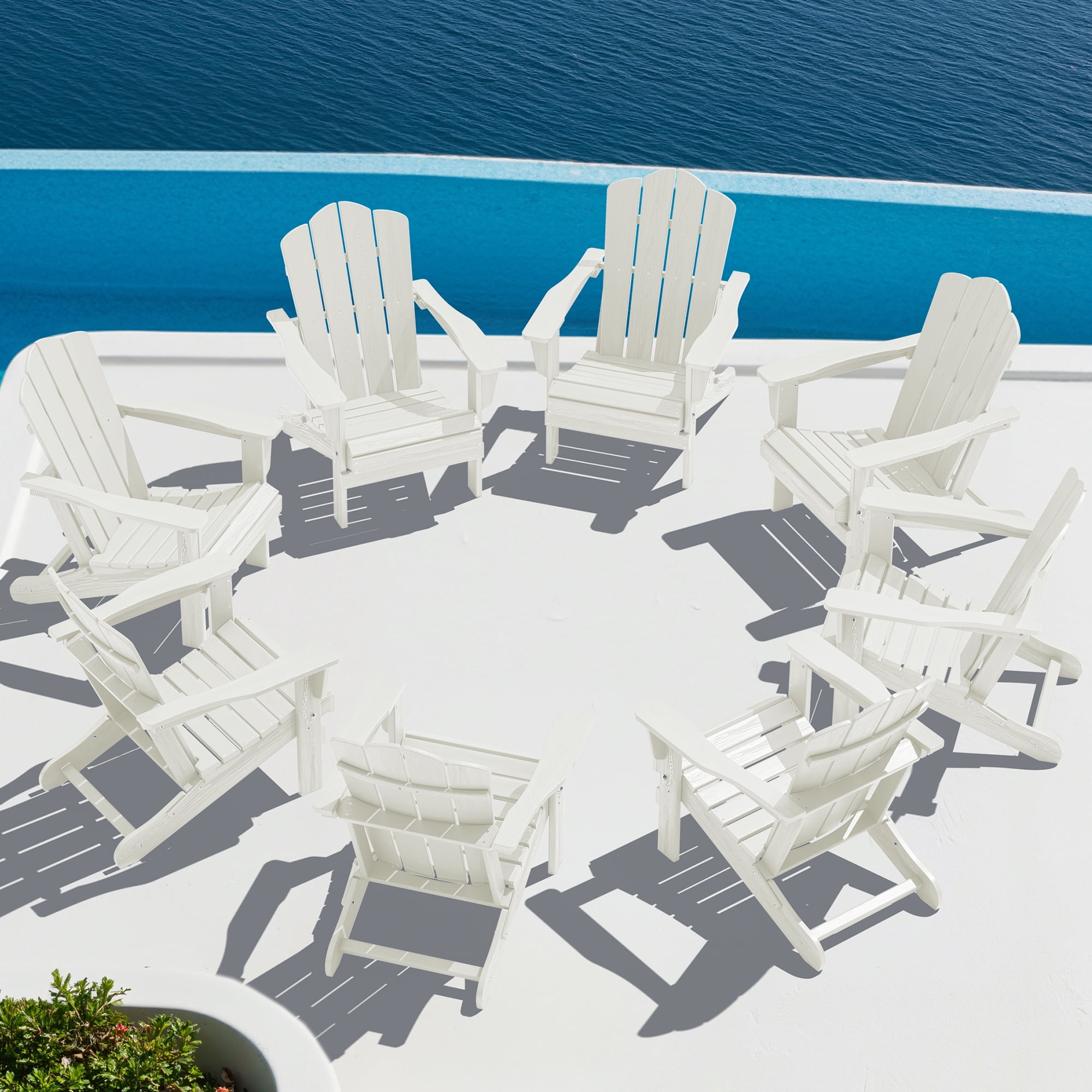 KINGYES Folding Adirondack Chairs Set of 8, HDPE All-Weather Folding ...