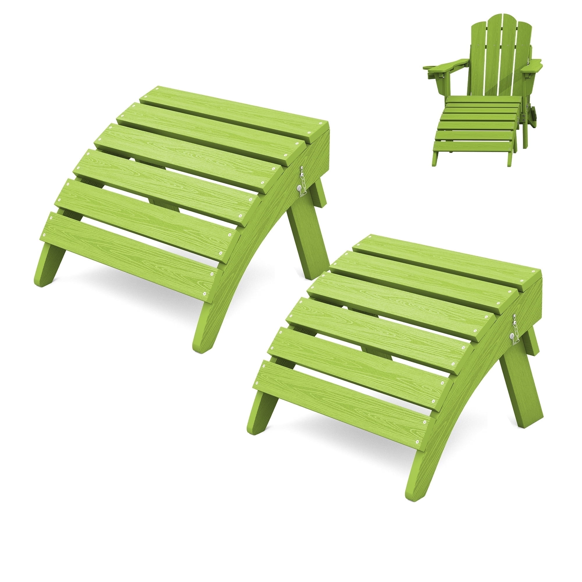 KINGYES Folding Adirondack Ottoman Set of 2, HDPE Outdoor Foot Rest ...
