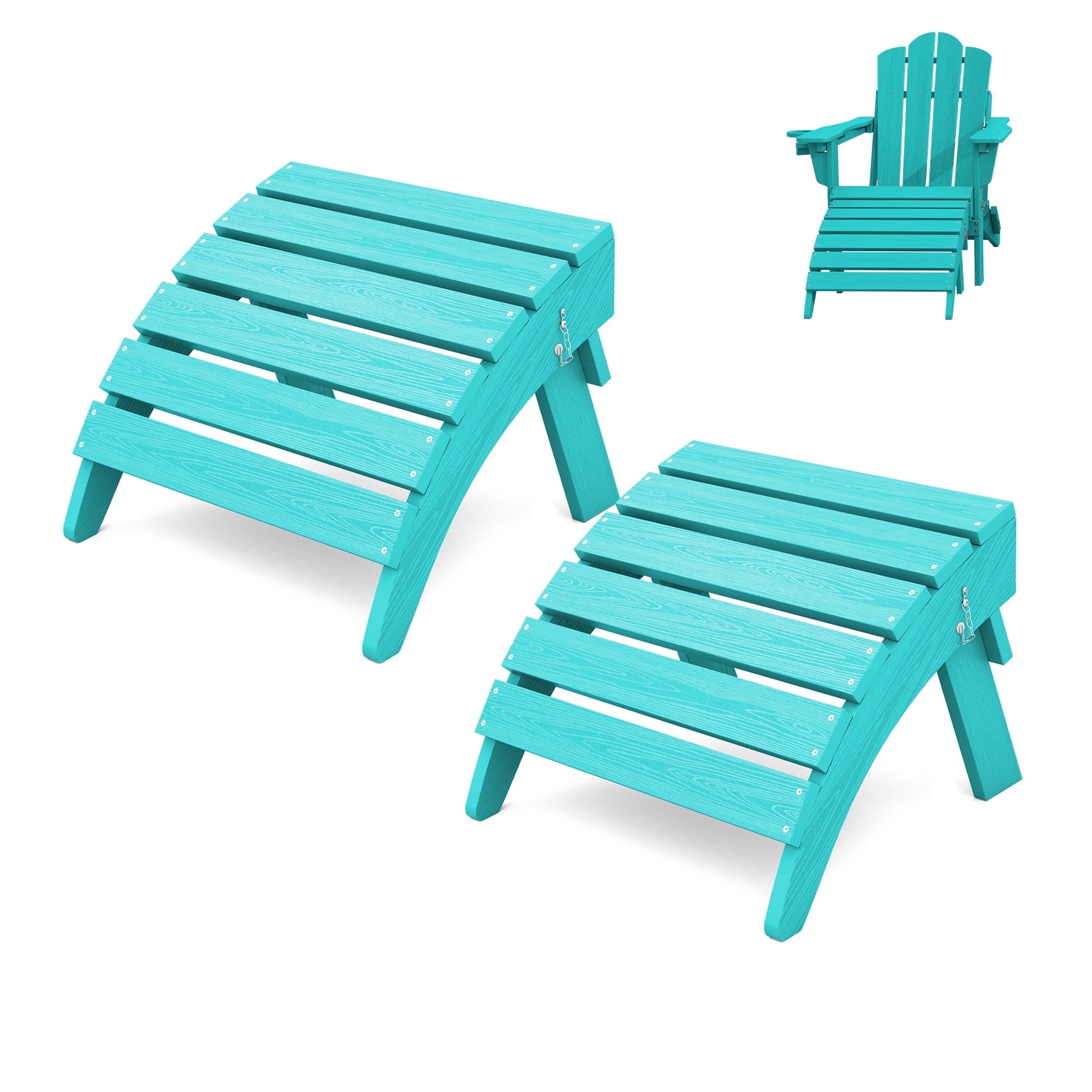 KINGYES Folding Adirondack Ottoman Set of 2, HDPE Outdoor Foot Rest ...