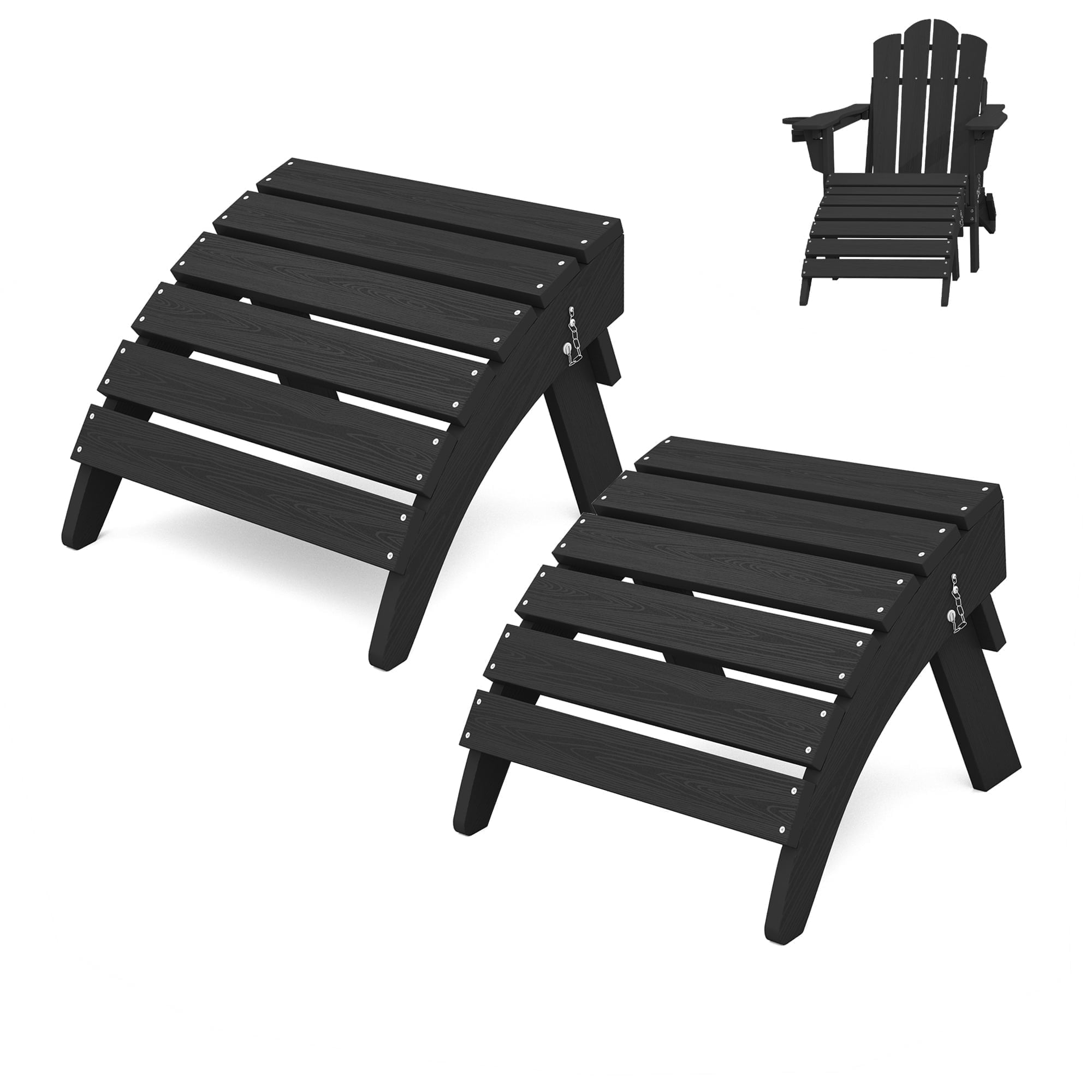 KINGYES Folding Adirondack Ottoman Set of 2, HDPE Outdoor Foot Rest ...