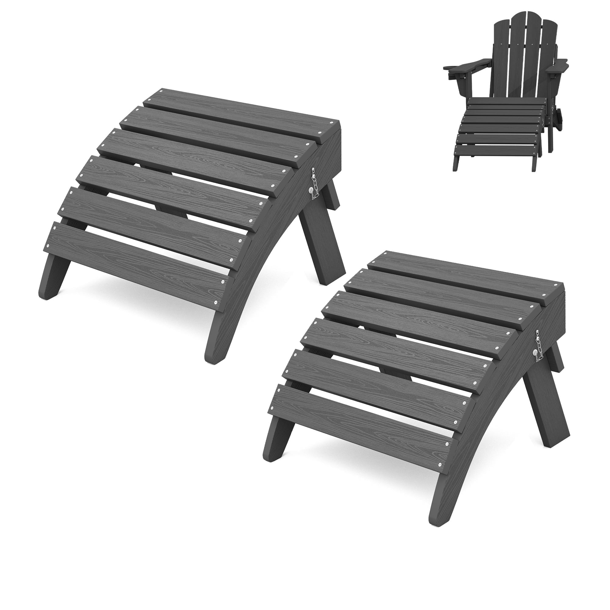 KINGYES, Folding Adirondack Ottoman Set of 2, 13.38-inch, Gray ...