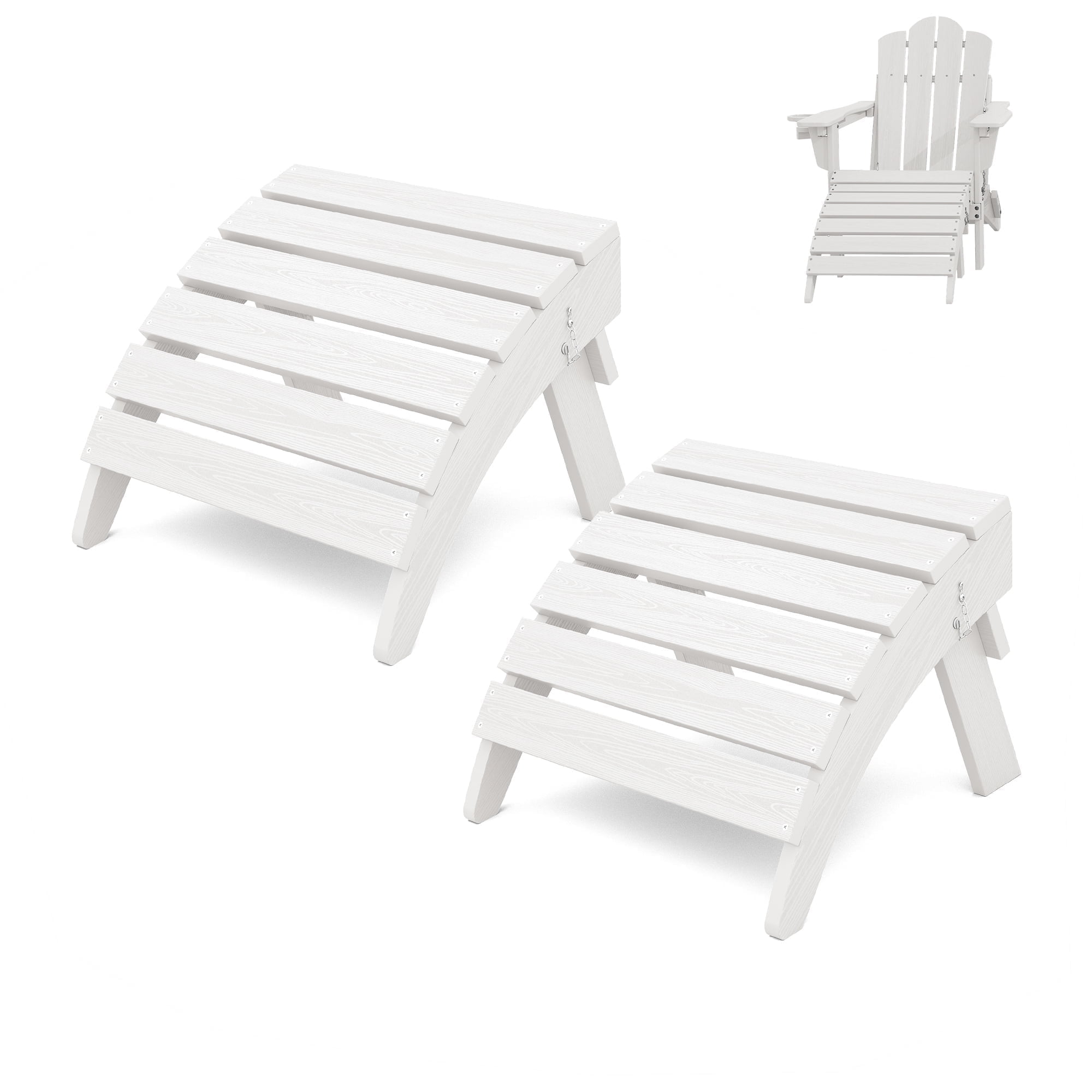 KINGYES Folding Adirondack Ottoman Set of 2, HDPE Outdoor Foot Rest ...