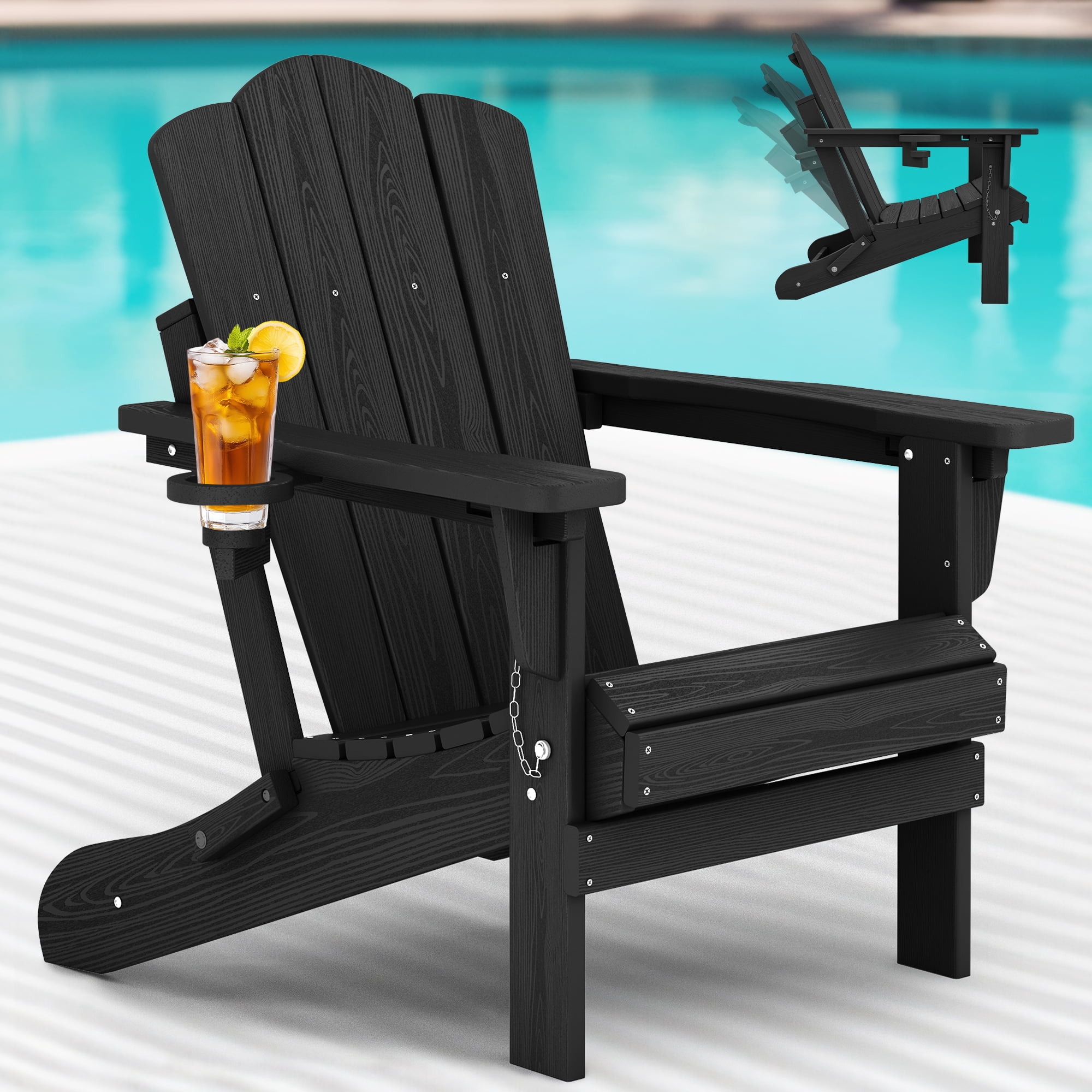 KINGYES Folding Adjustable Adirondack Chair, All Weather Use Reclining ...