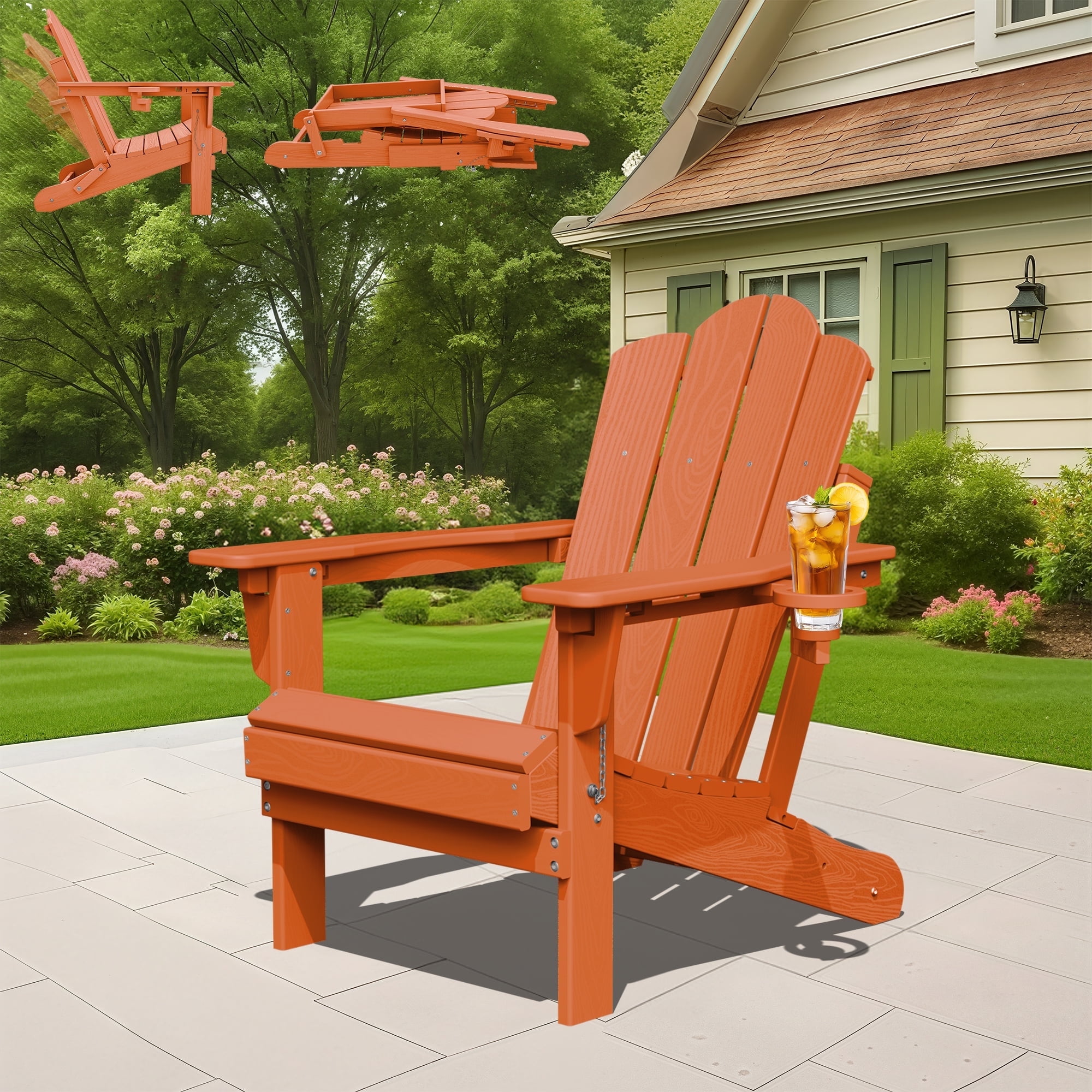 KINGYES Folding Adjustable Adirondack Chair, All Weather Use Reclining ...