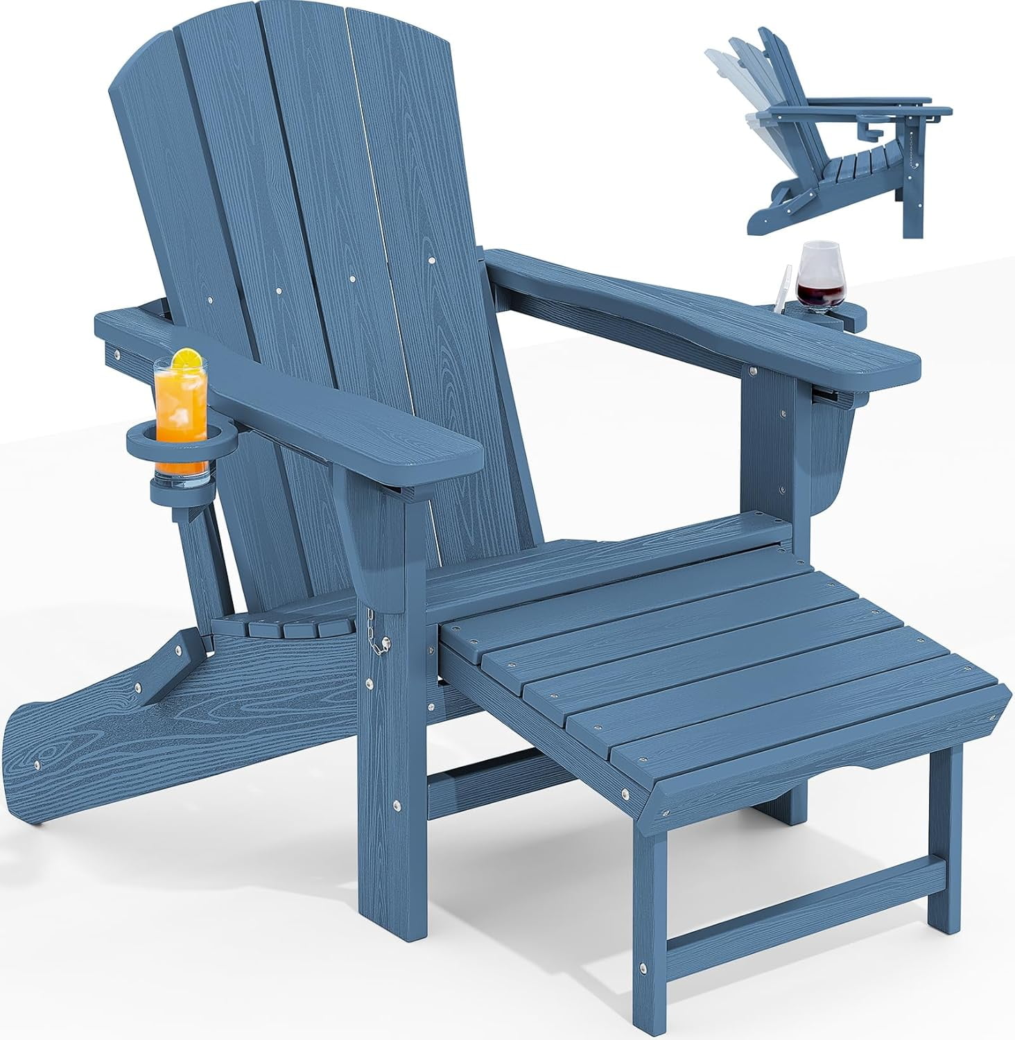 KINGYES Folding Adjustable Adirondack Chair with Retractable Ottoman ...