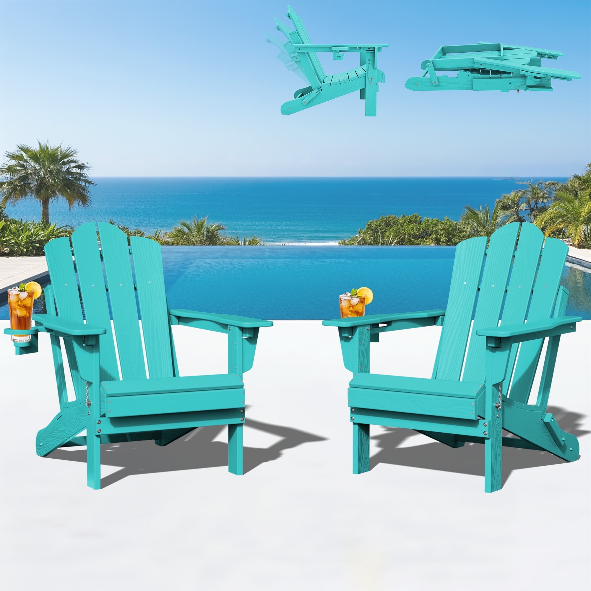 KINGYES Folding Adjustable Adirondack Chairs Set of 2, All Weather Use ...