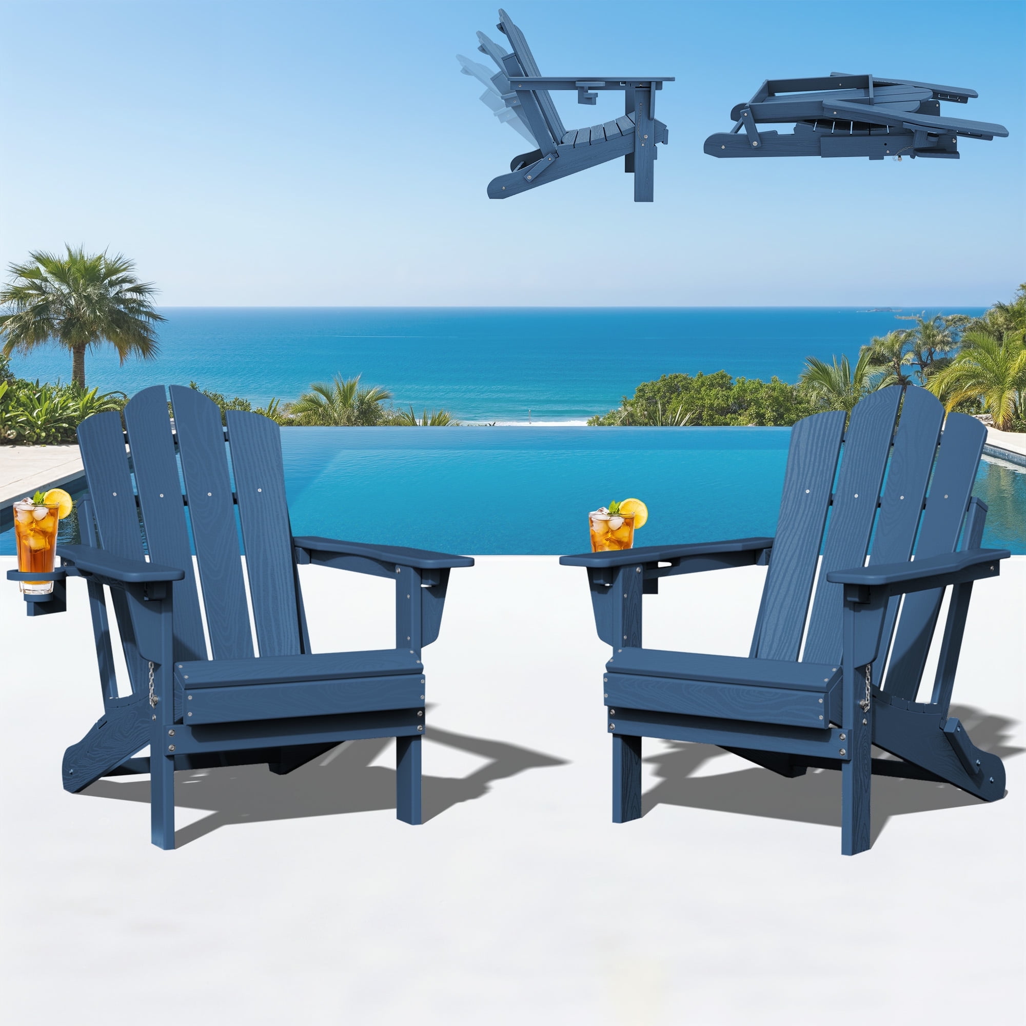 KINGYES Folding Adjustable Adirondack Chairs Set of 2, All Weather Use ...