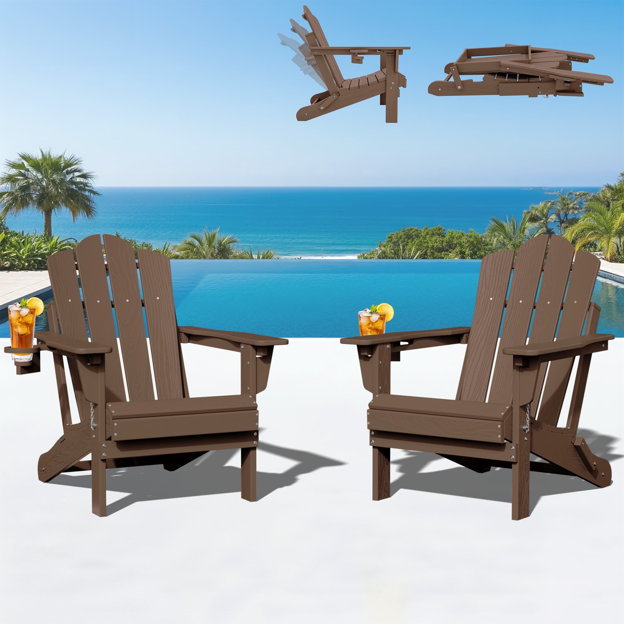 KINGYES Folding Adjustable Adirondack Chairs Set of 2, All Weather Use ...