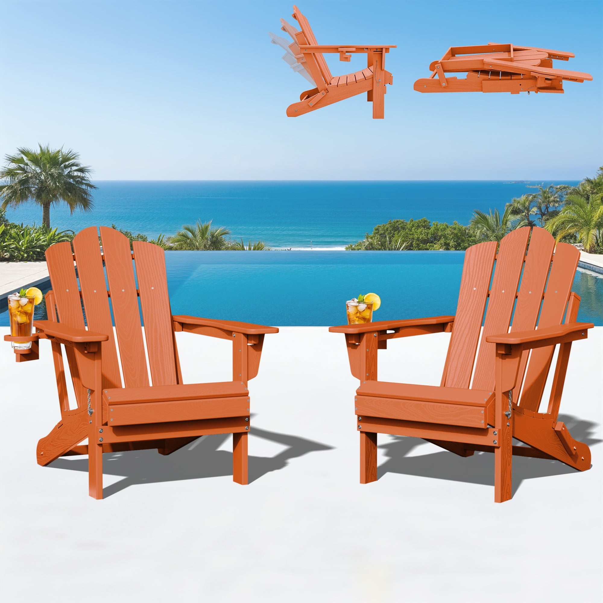 KINGYES Folding Adjustable Adirondack Chairs Set of 2, All Weather Use ...