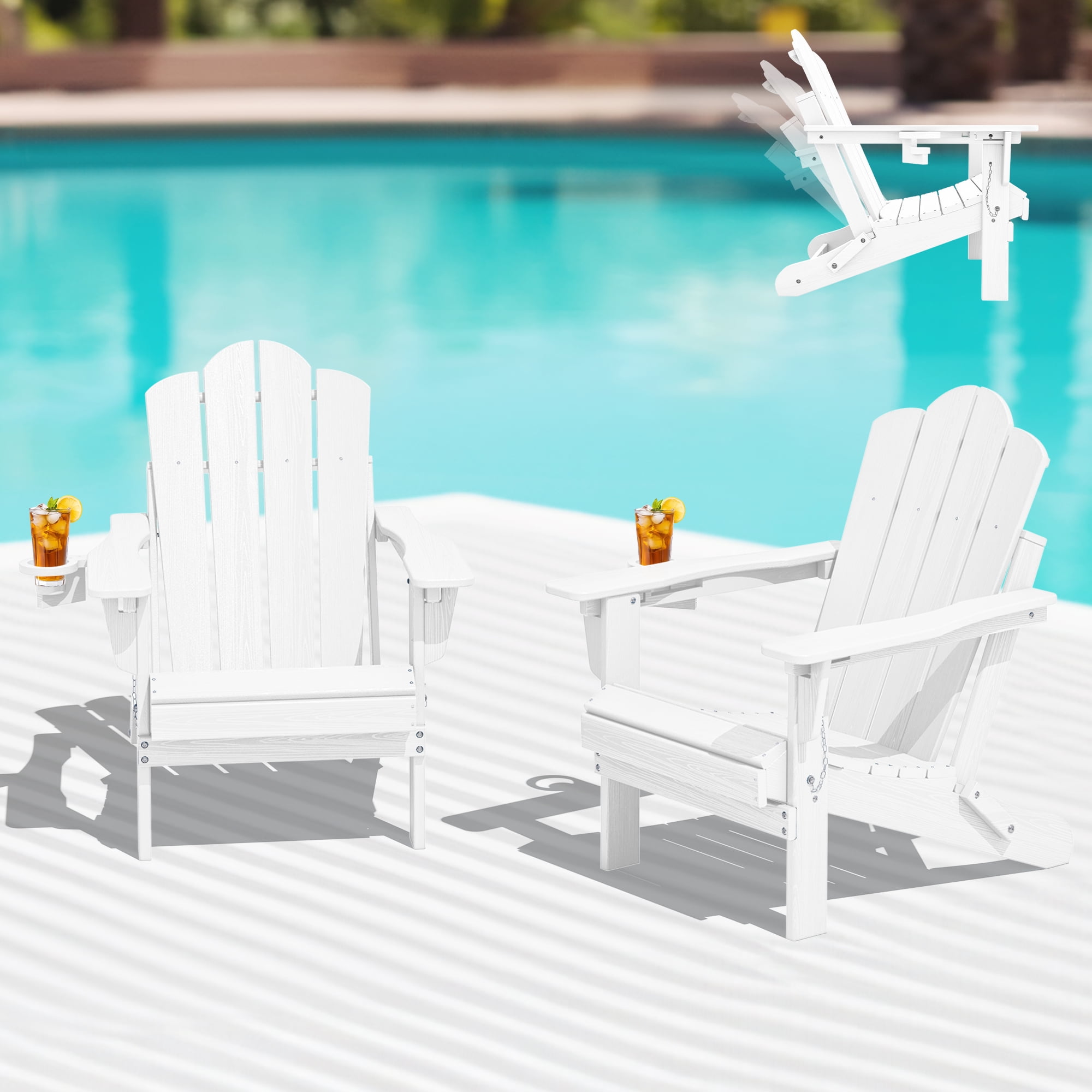 KINGYES Folding Adjustable Adirondack Chairs Set of 2, HDPE, White, All ...