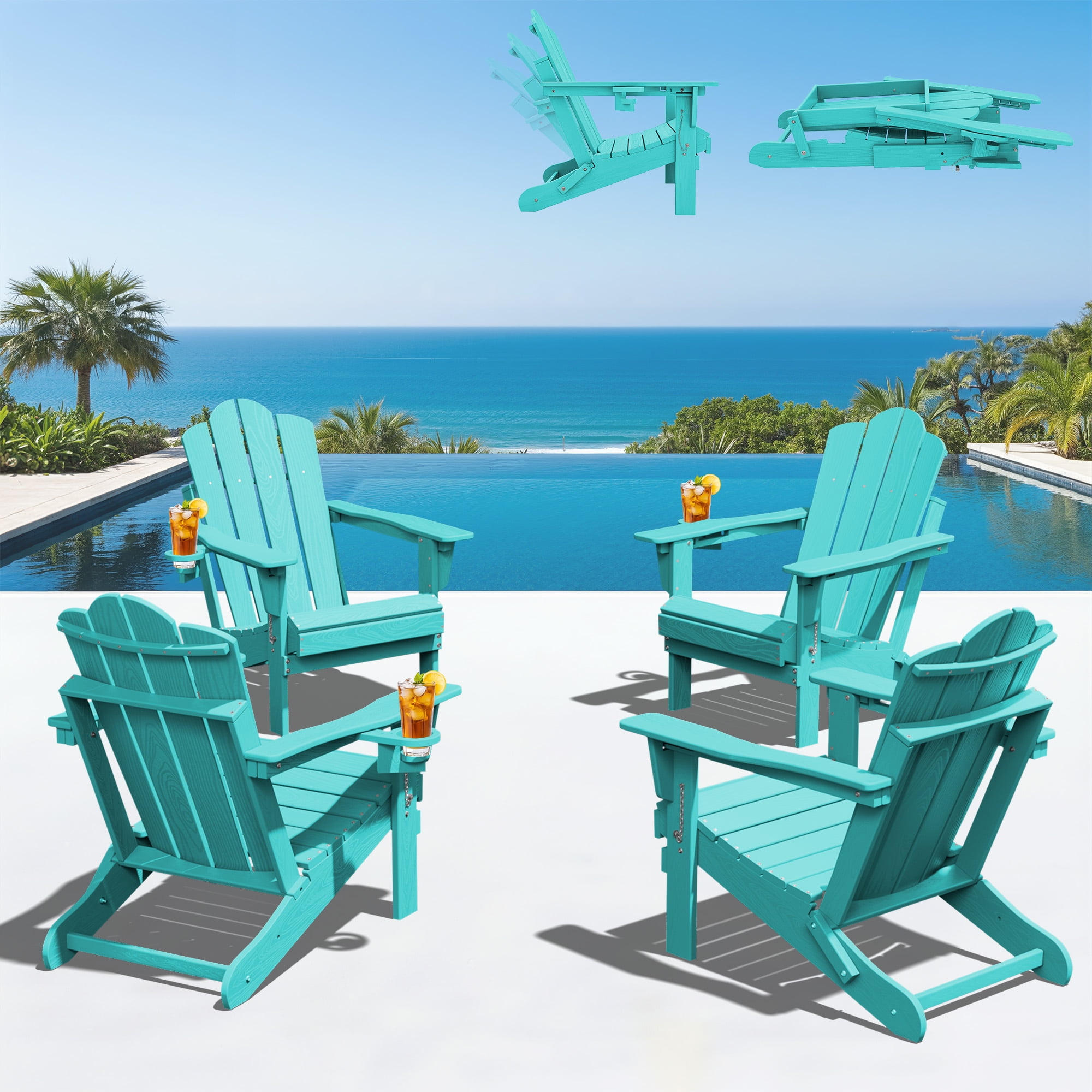 KINGYES Folding Adjustable Adirondack Chairs Set of 4, All Weather Use ...