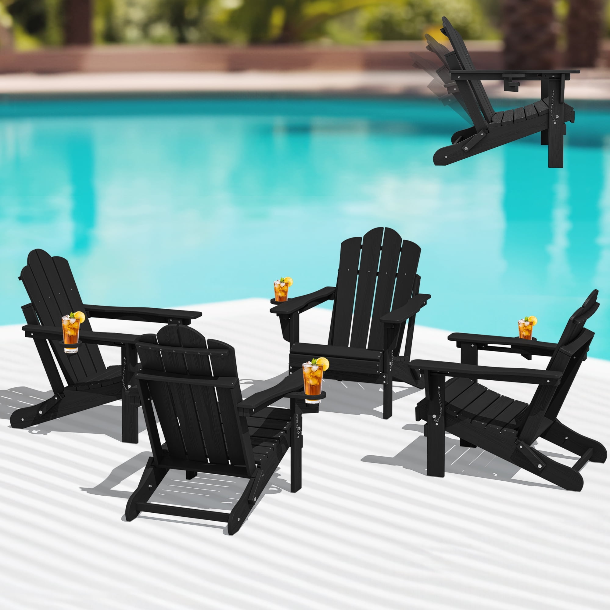 KINGYES Folding Adjustable Adirondack Chairs Set of 4, All Weather Use ...