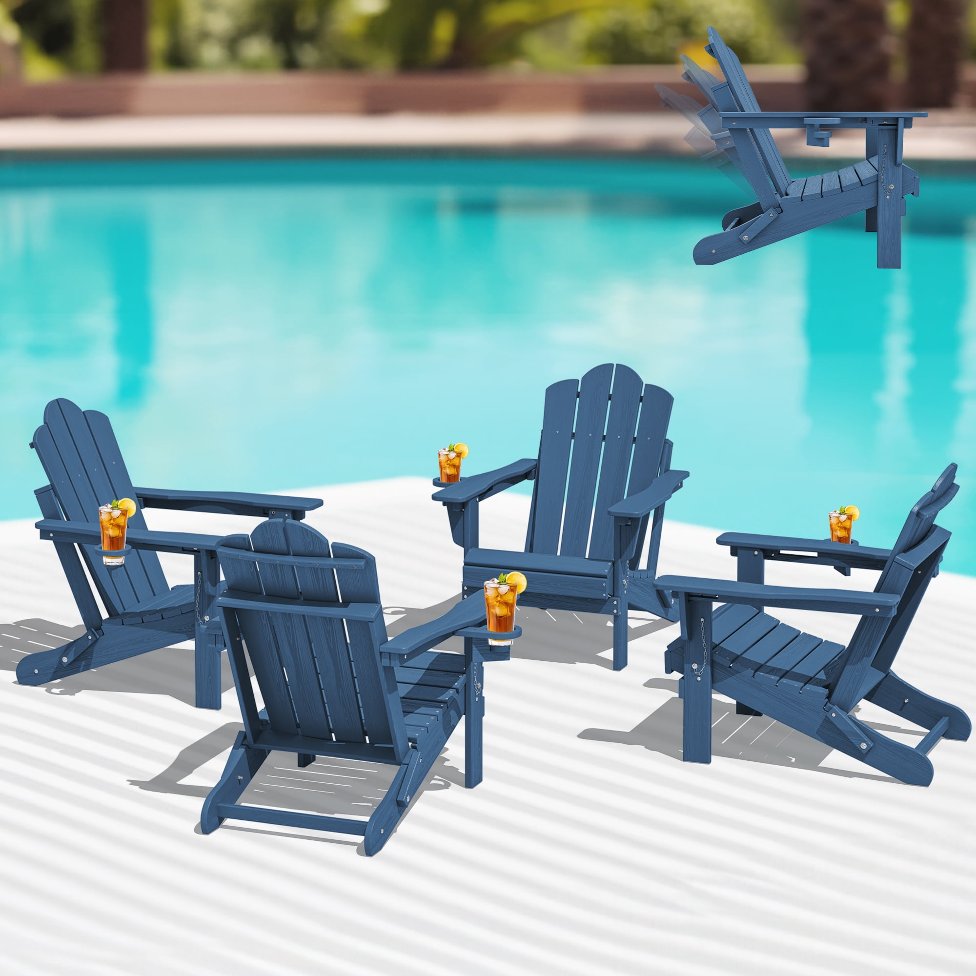 KINGYES Folding Adjustable Adirondack Chairs Set of 4, All Weather Use ...