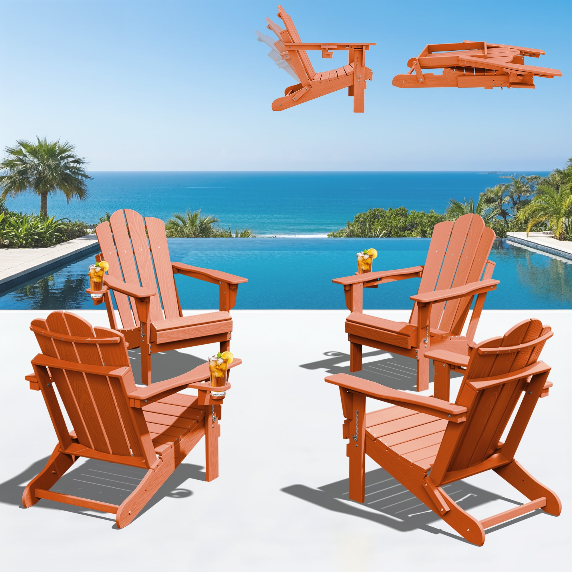 KINGYES Folding Adjustable Adirondack Chairs Set of 4, All Weather Use ...