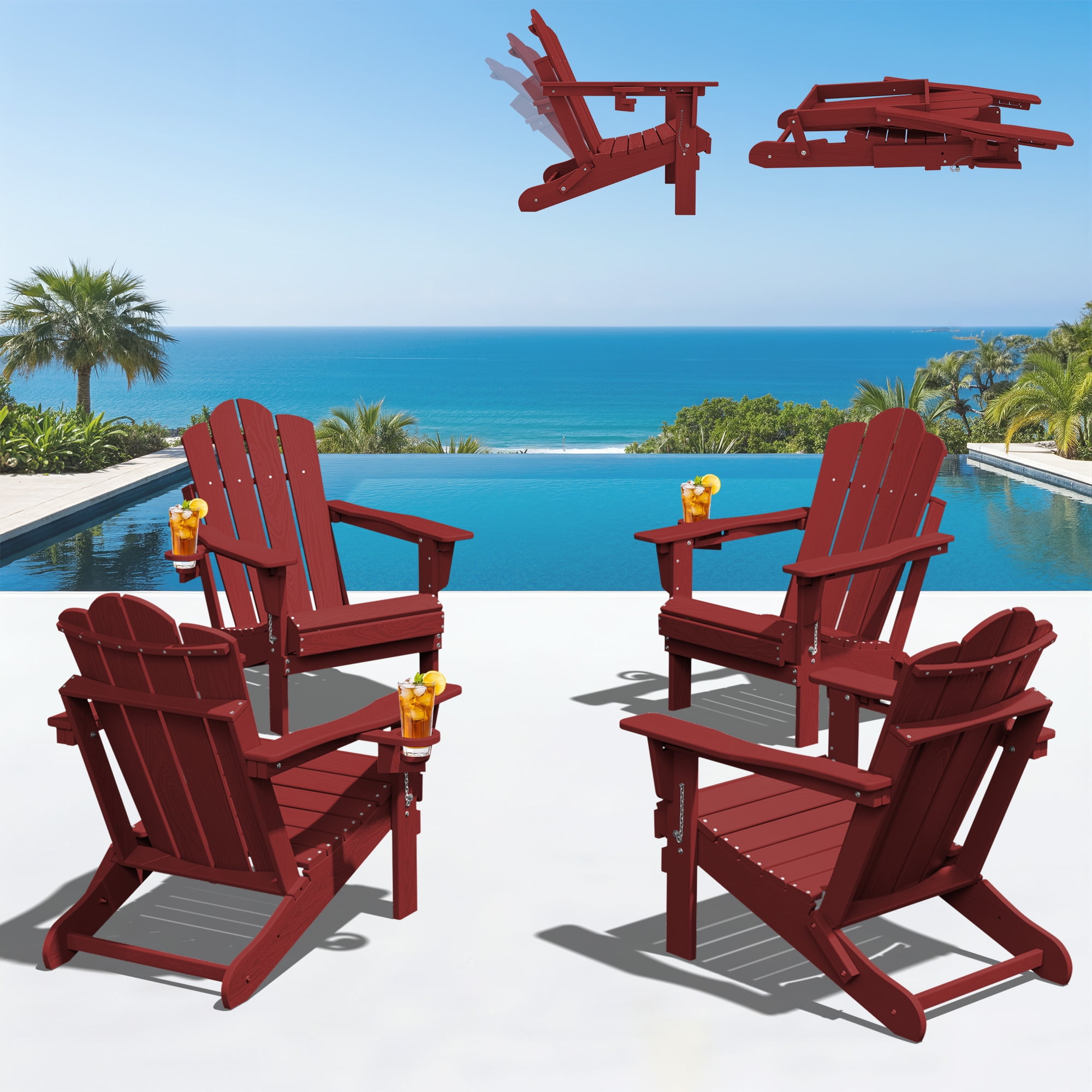 KINGYES Folding Adjustable Adirondack Chairs Set of 4, All Weather Use ...