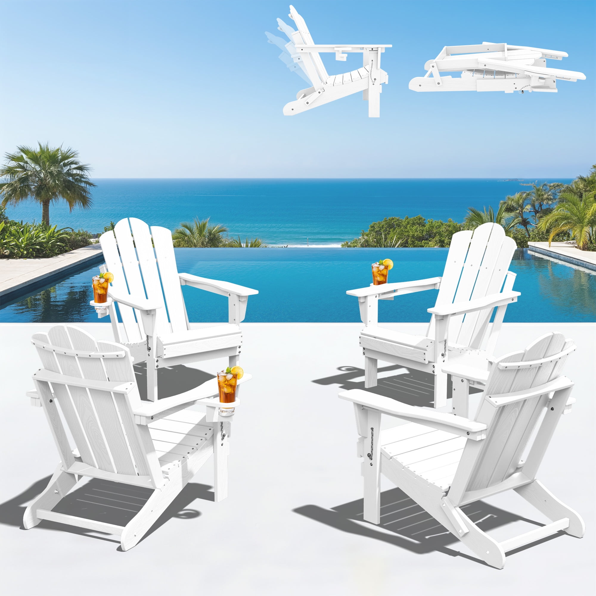 KINGYES Folding Adjustable Adirondack Chairs Set of 4, All Weather Use ...
