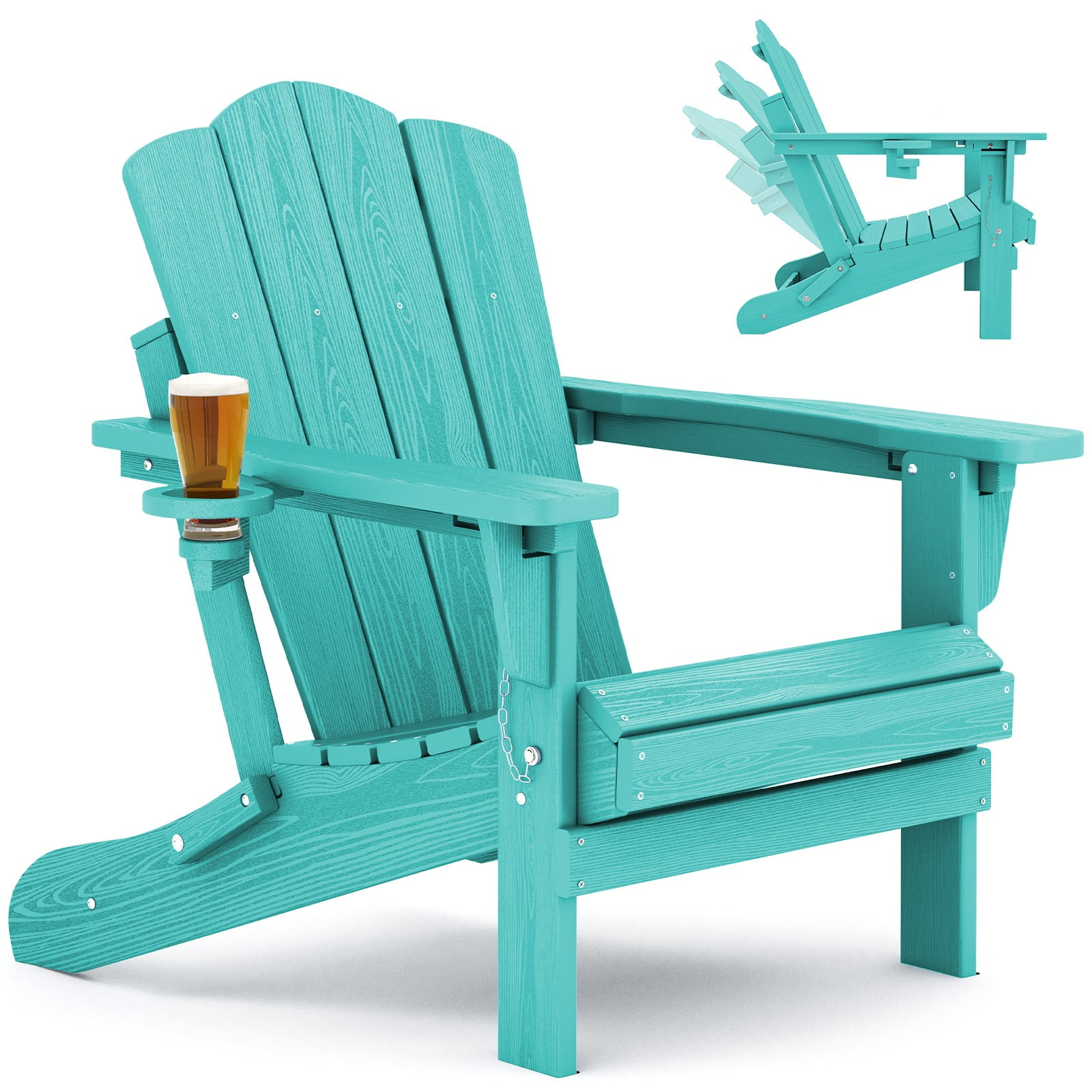 KINGYES Folding Adjustable Backrest Adirondack Chair With Cup Holder ...