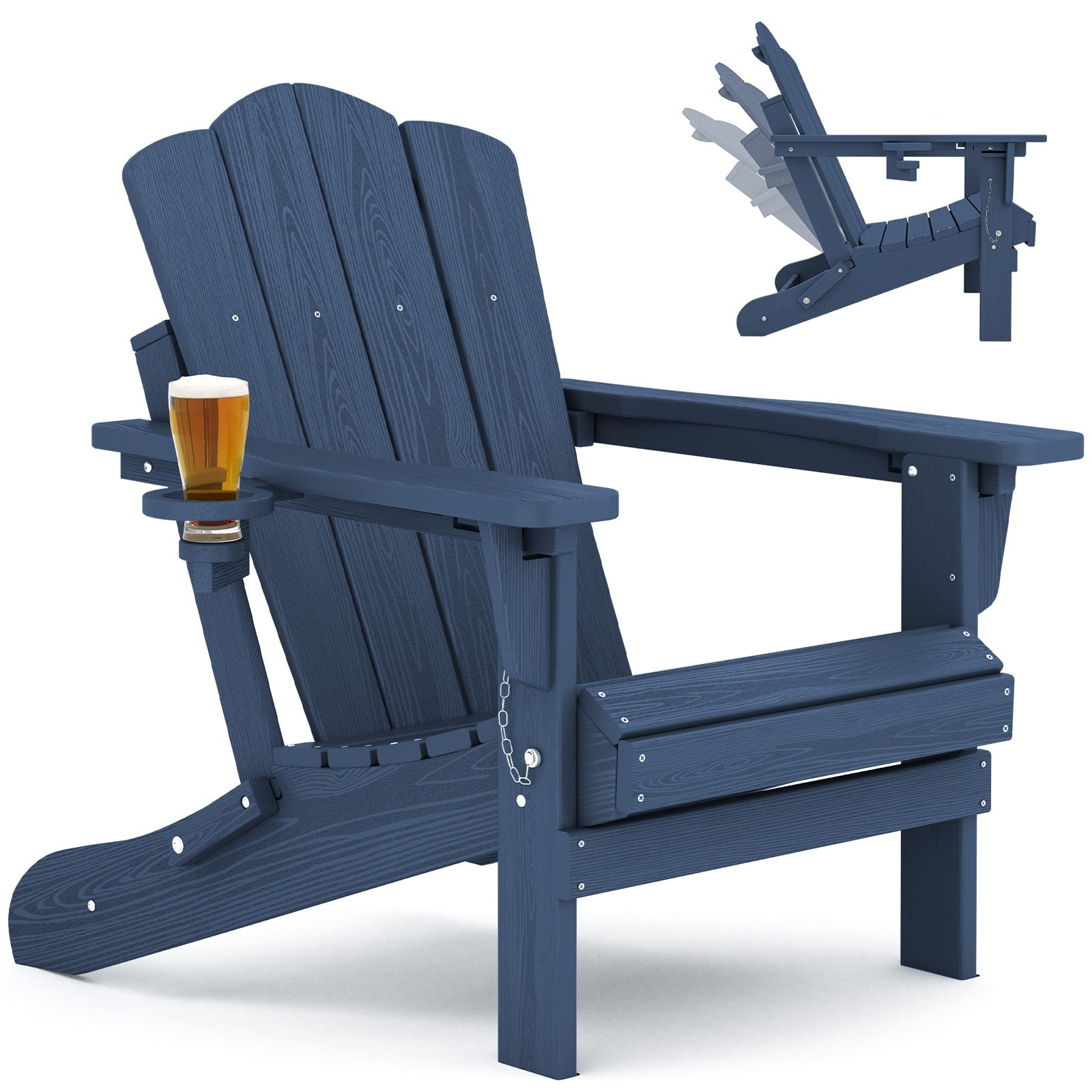 KINGYES Folding Adjustable Backrest Adirondack Chair With Cup Holder ...
