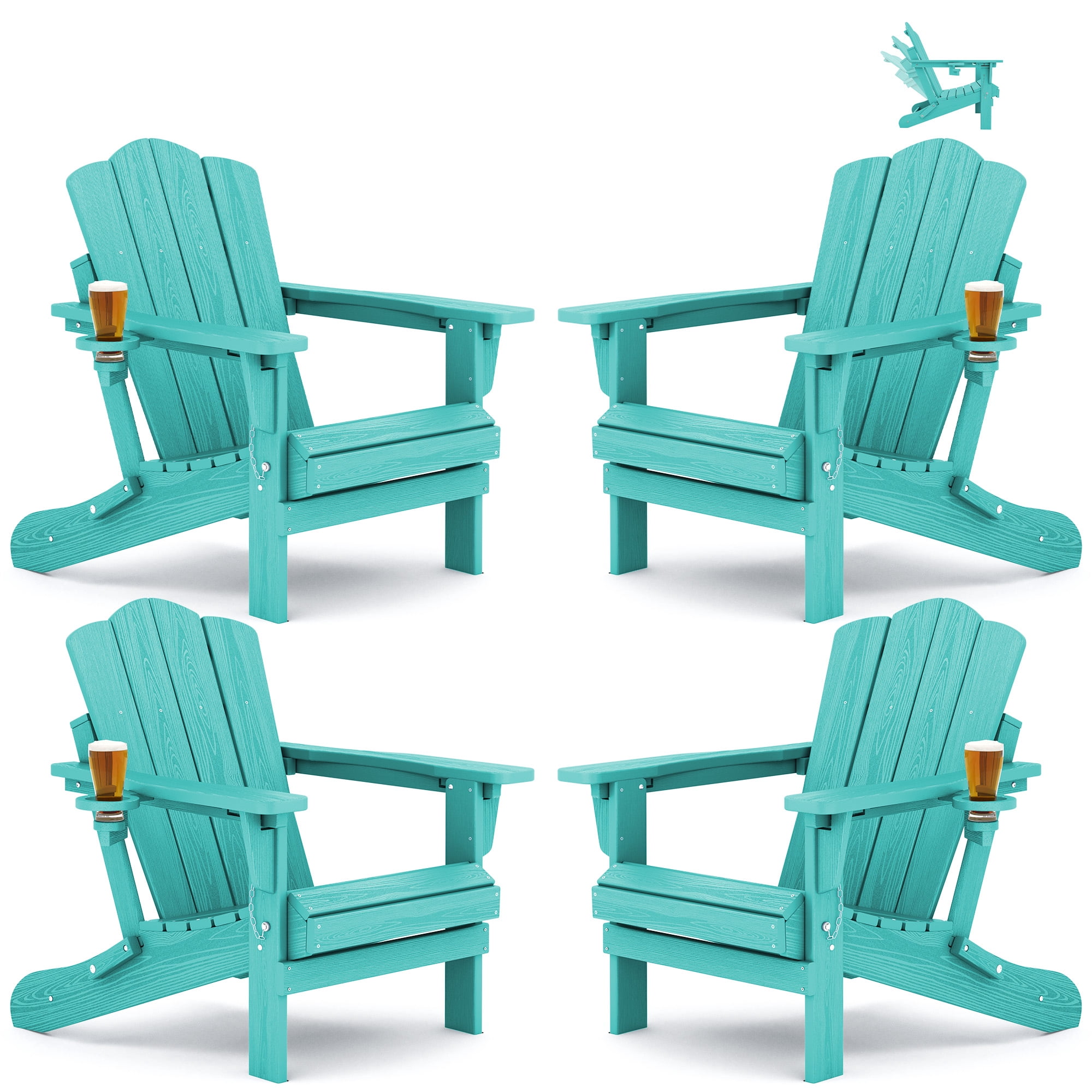 KINGYES Folding Adjustable Backrest Adirondack Chairs with Cup Holder ...