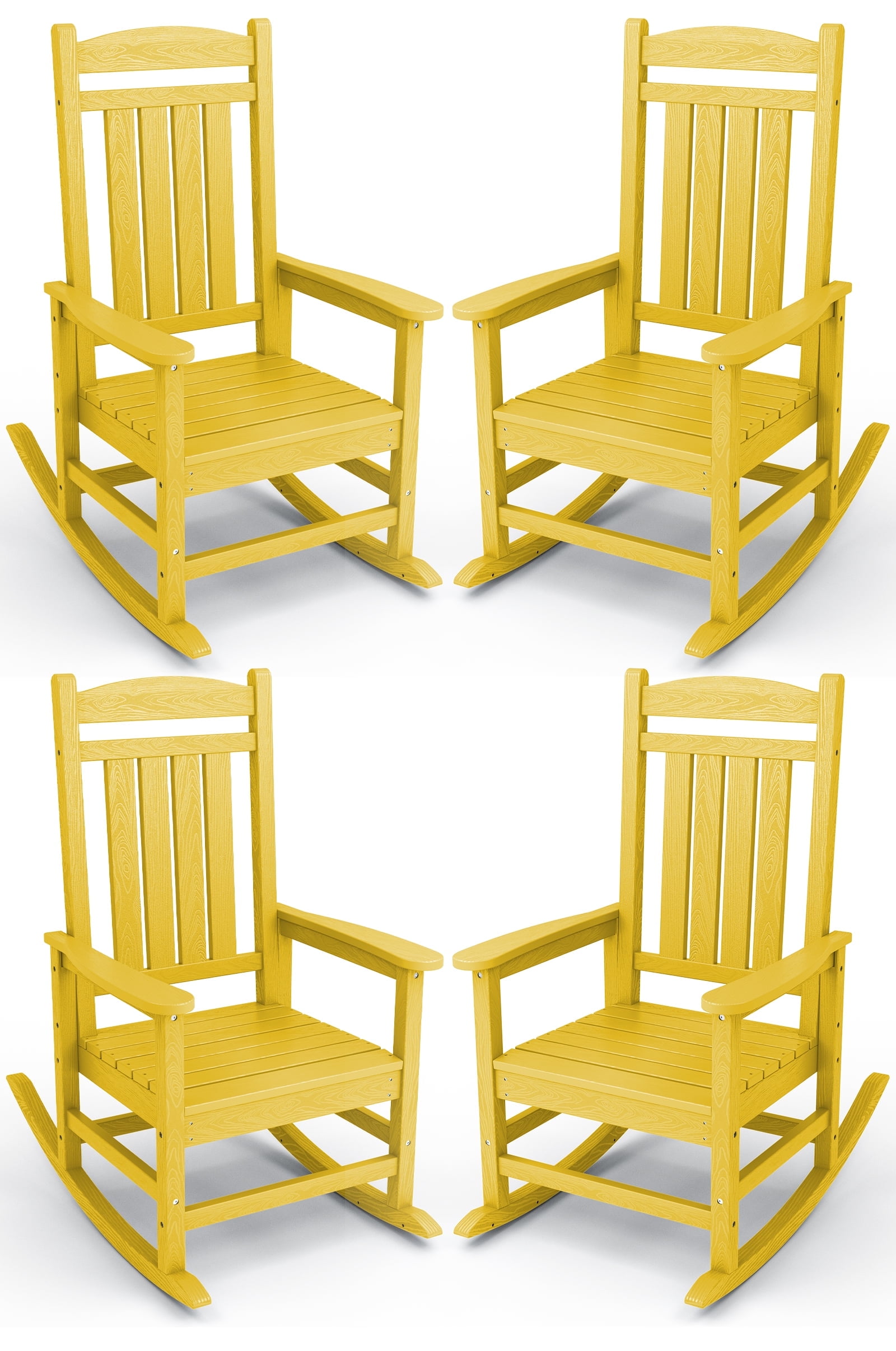 KINGYES HDPE Outdoor Rocking Chair Set of 4, All-Weather Poly Patio ...