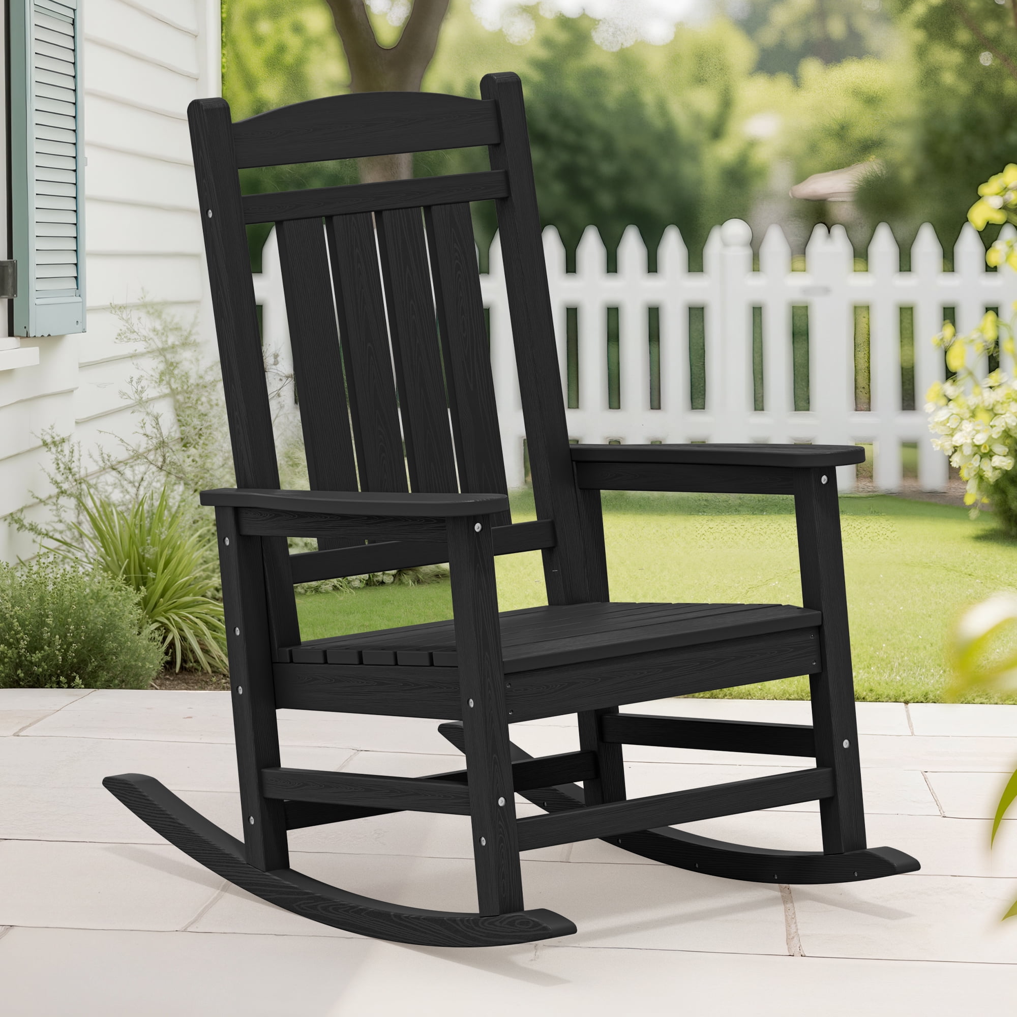 KINGYES HDPE Oversized Outdoor Rocking Chair, Widened Seat All Weather ...