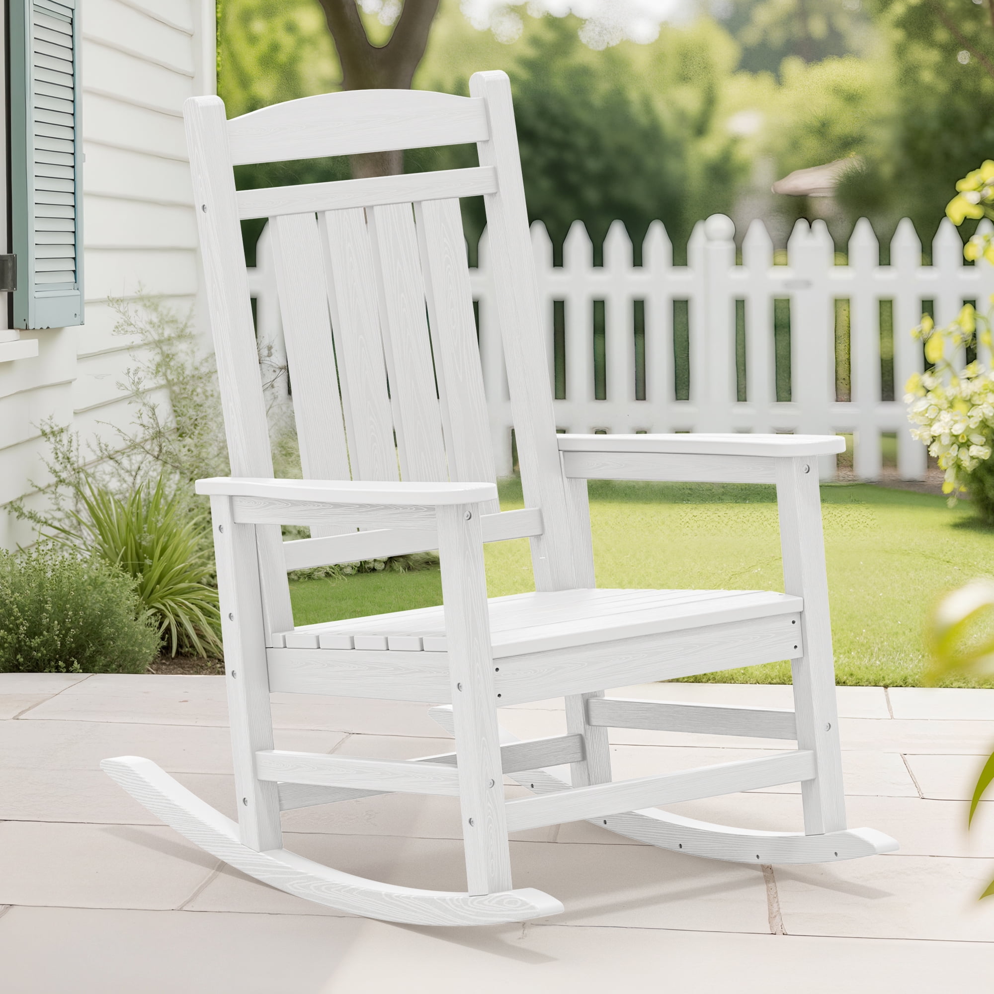 KINGYES HDPE Oversized Outdoor Rocking Chair, Widened Seat All Weather ...