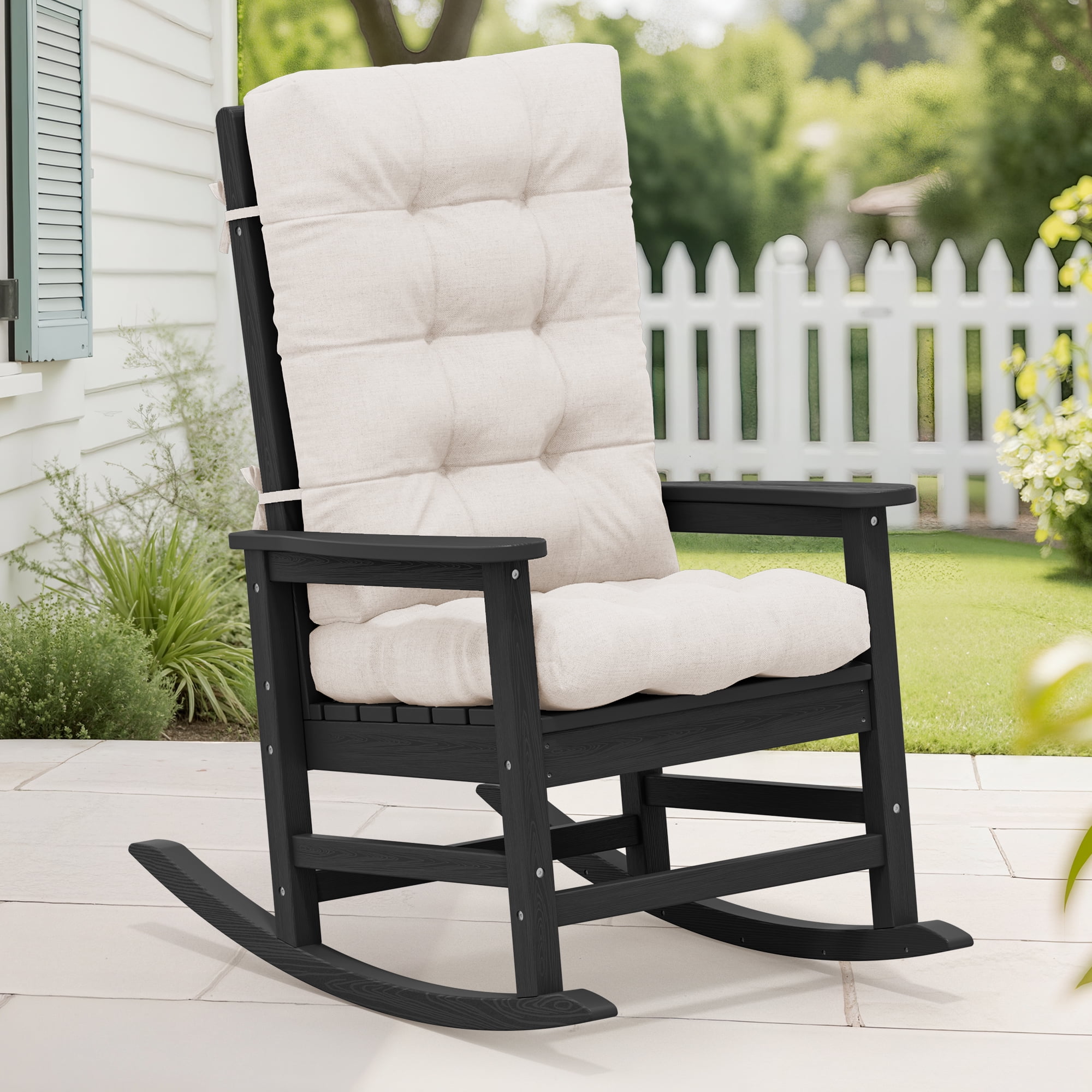 KINGYES HDPE Oversize Outdoor Rocking Chair with Thick Cushion, Porch ...
