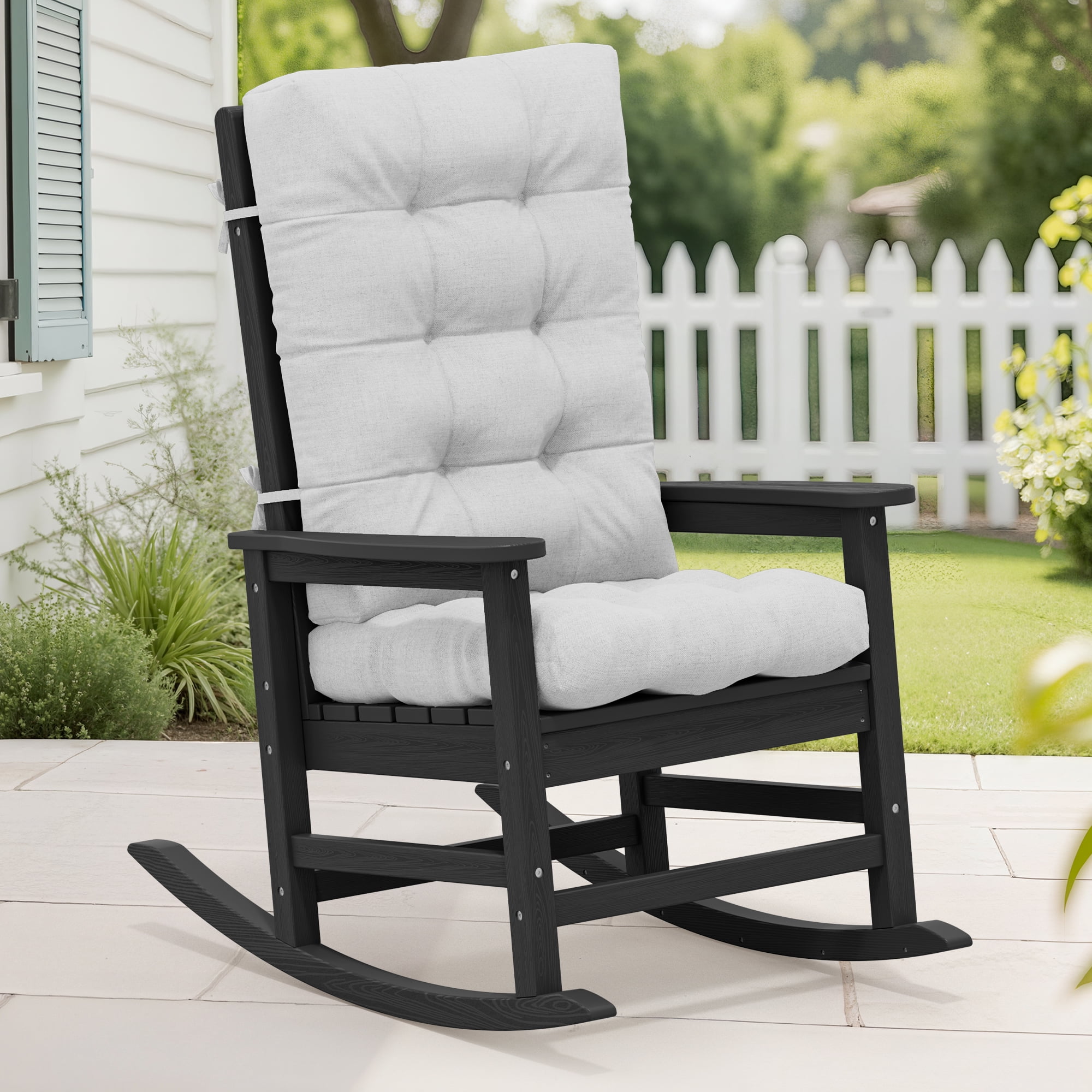KINGYES HDPE Oversize Outdoor Rocking Chair with Thick Cushion, Porch ...