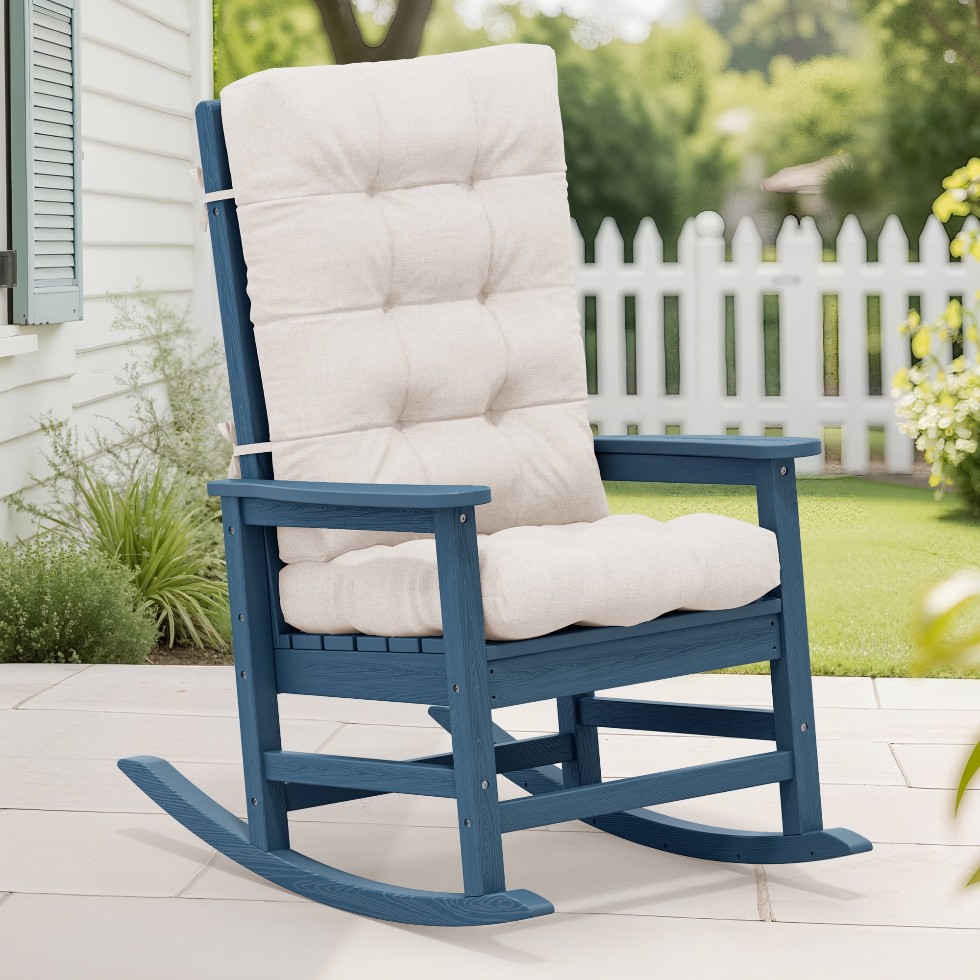 KINGYES HDPE Oversize Outdoor Rocking Chair with Thick Cushion, Porch ...