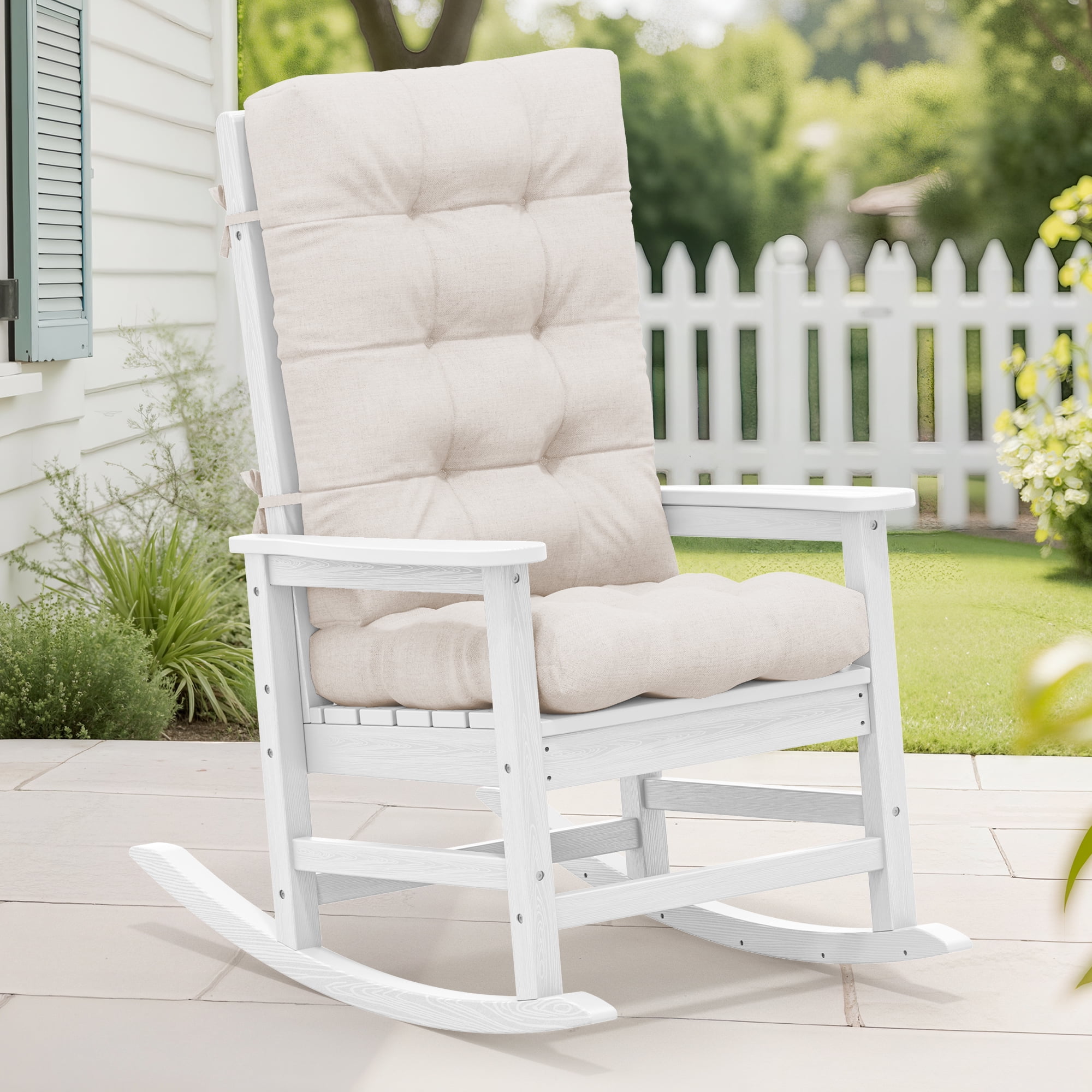 KINGYES HDPE Oversize Outdoor Rocking Chair with Thick Cushion, Porch ...