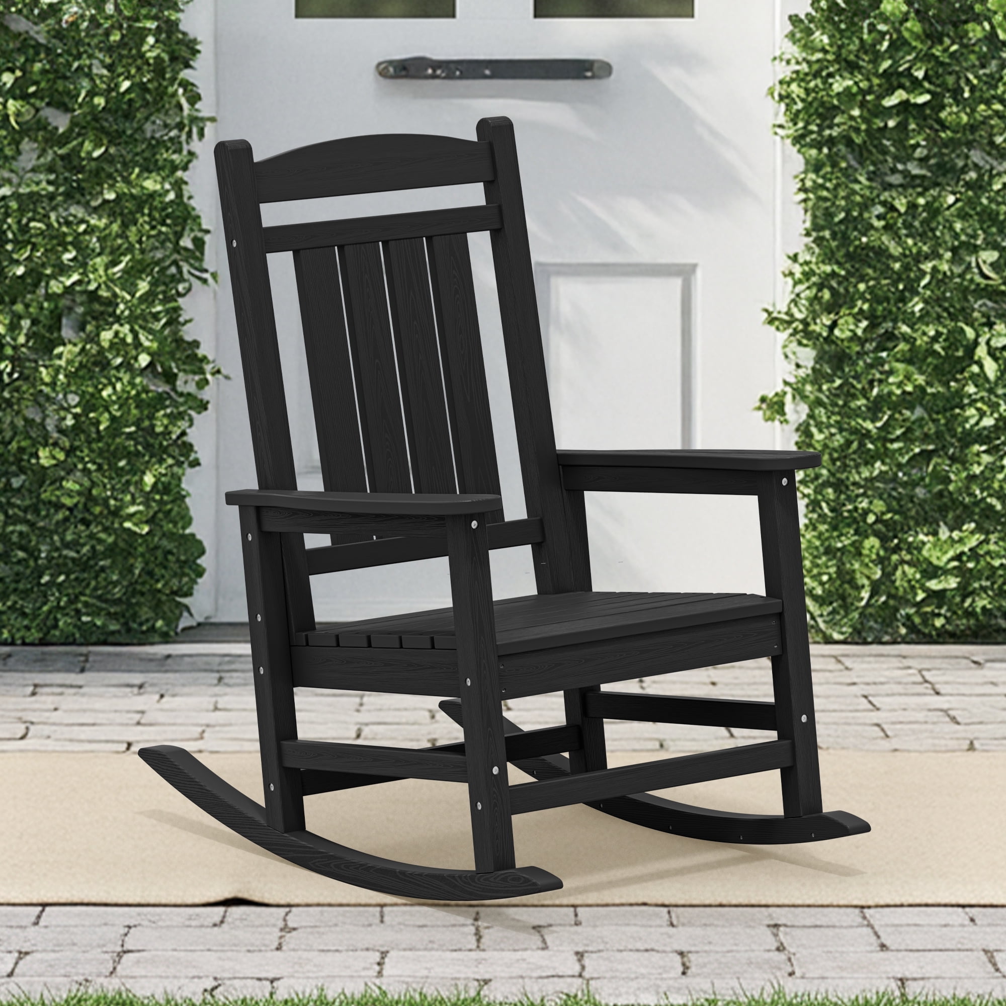 "KINGYES HDPE Rocking Chairs, Weather-Resistant Outdoor Rockers, Black ...
