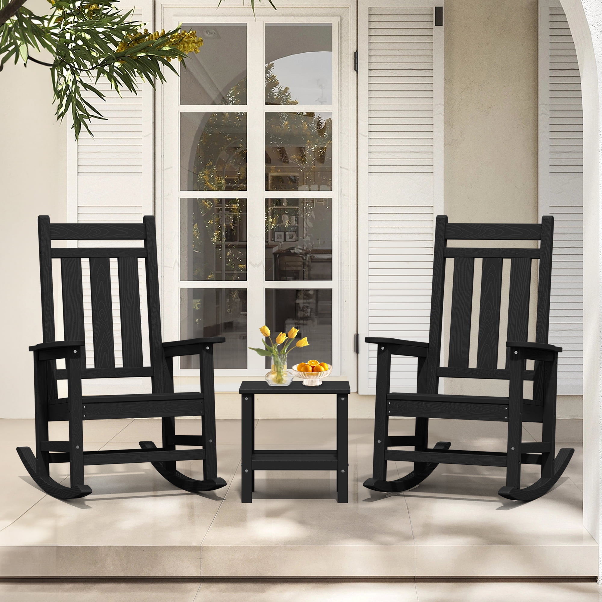 KINGYES Outdoor HDPE Rocking Chair Set, 2-Piece Patio Rocker with ...