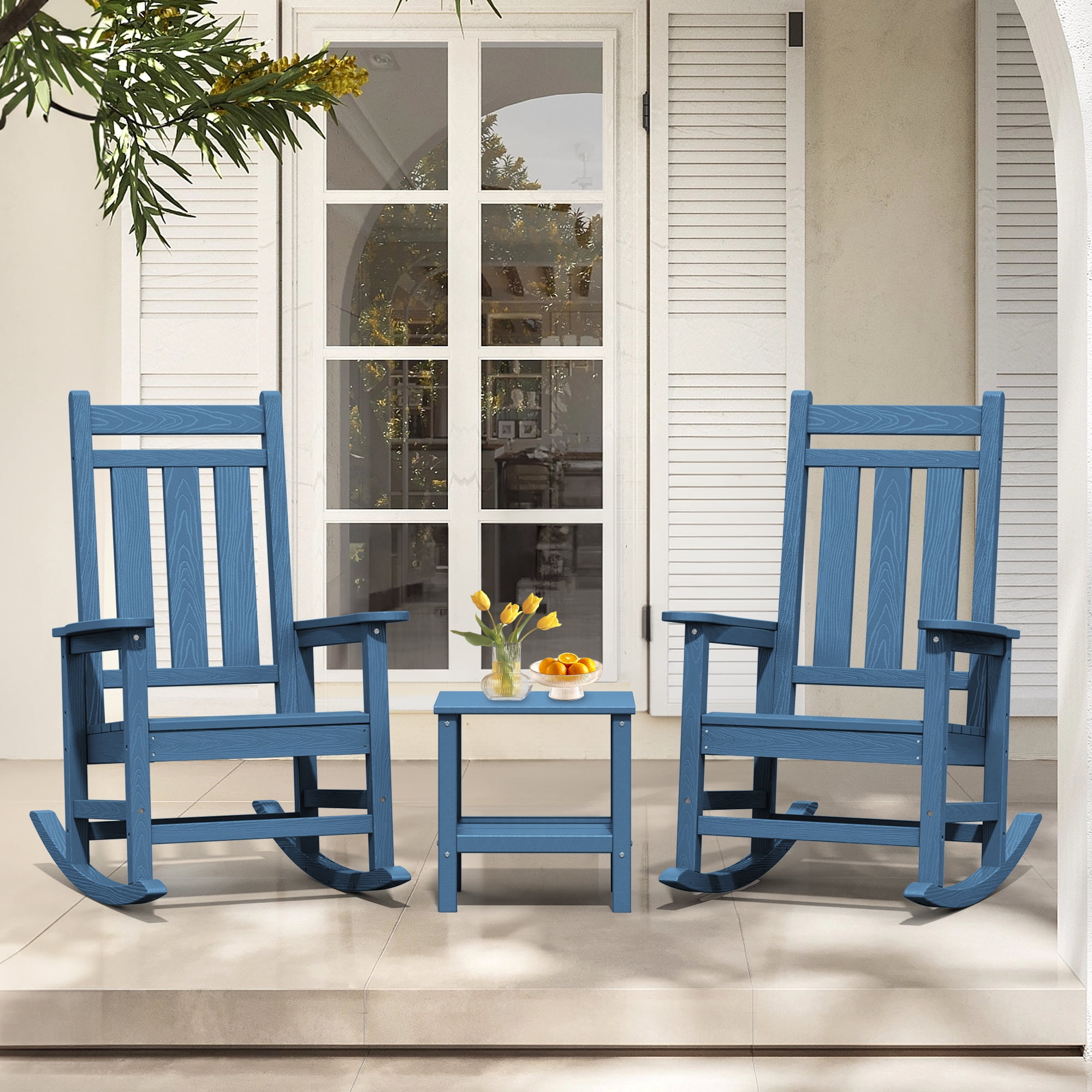 KINGYES Outdoor HDPE Rocking Chair Set, 2-Piece Patio Rocker with ...