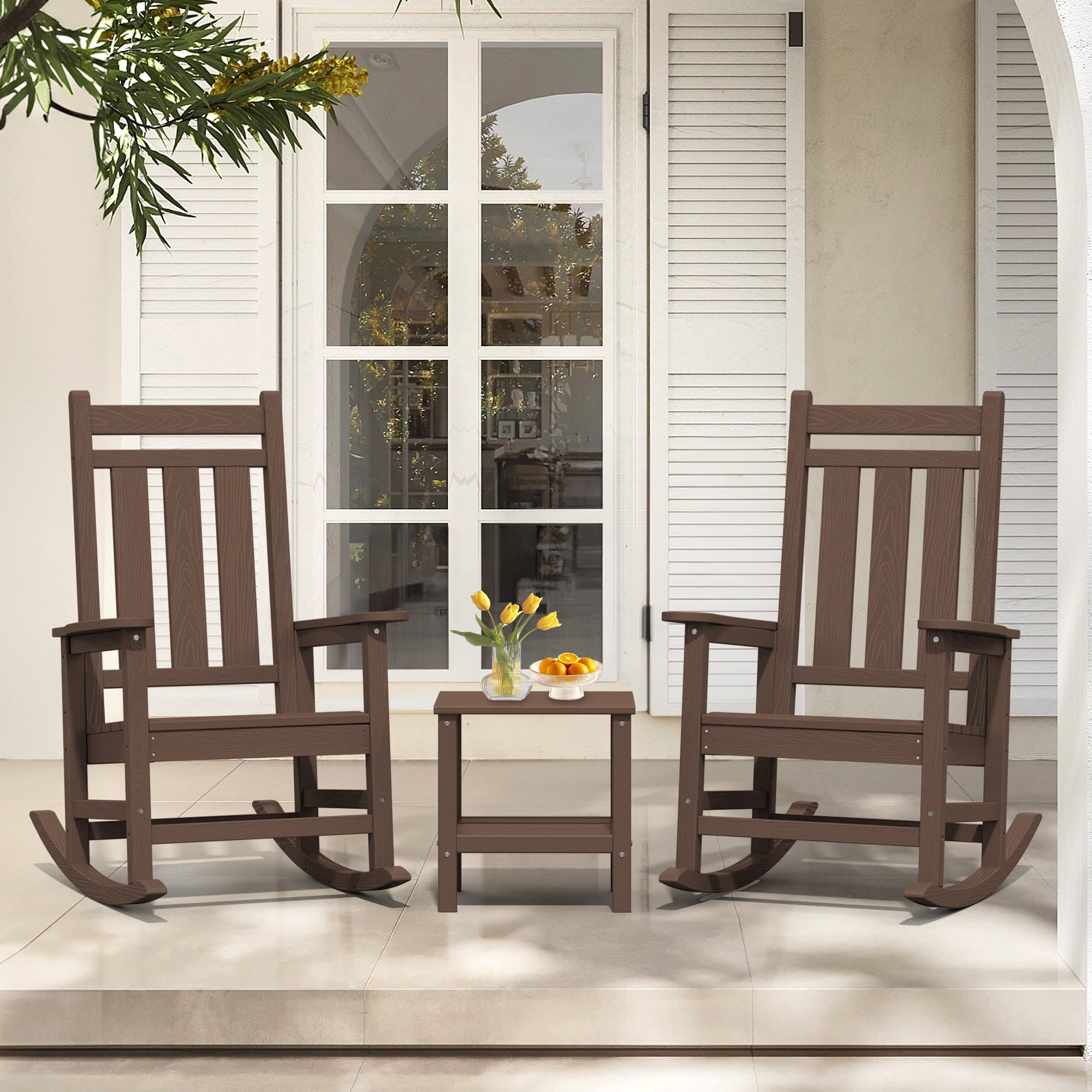 KINGYES Outdoor HDPE Rocking Chair Set, 2-Piece Patio Rocker with ...