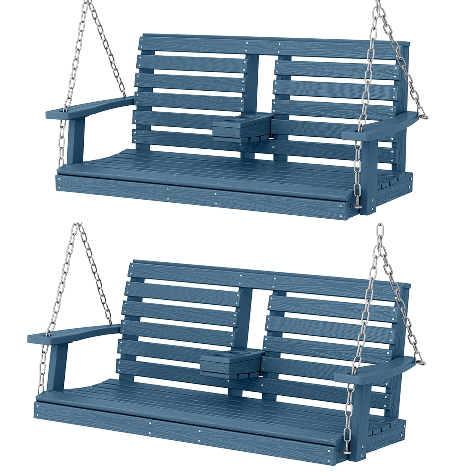 KINGYES Outdoor Hanging Patio Swing Set, 2 Seat Swing Chair with Cup ...