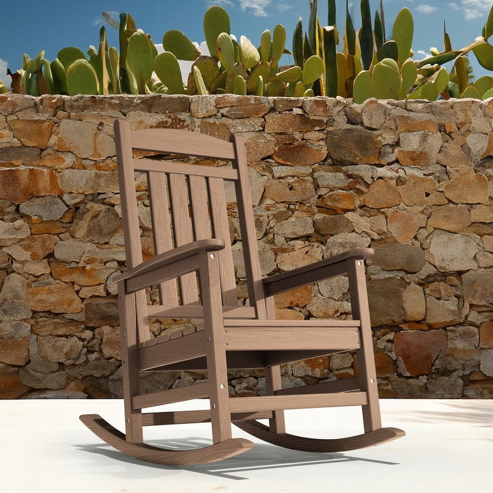 JUSTLET Outdoor Patio Rocking Chair, HDPE Plastic Porch Rocker, Brown ...