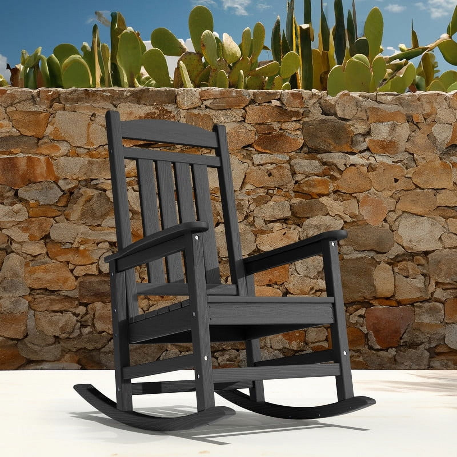 JUSTLET Outdoor Patio Rocking Chair, HDPE Plastic Porch Rocker, Gray ...