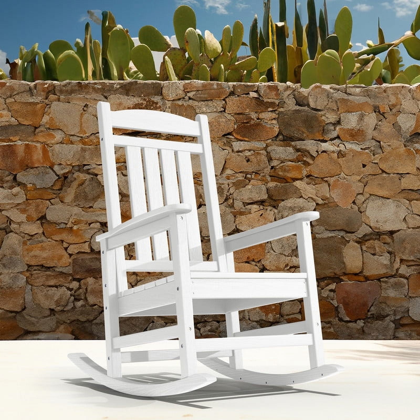 JUSTLET Outdoor Patio Rocking Chair, HDPE Plastic Porch Rocker, White ...