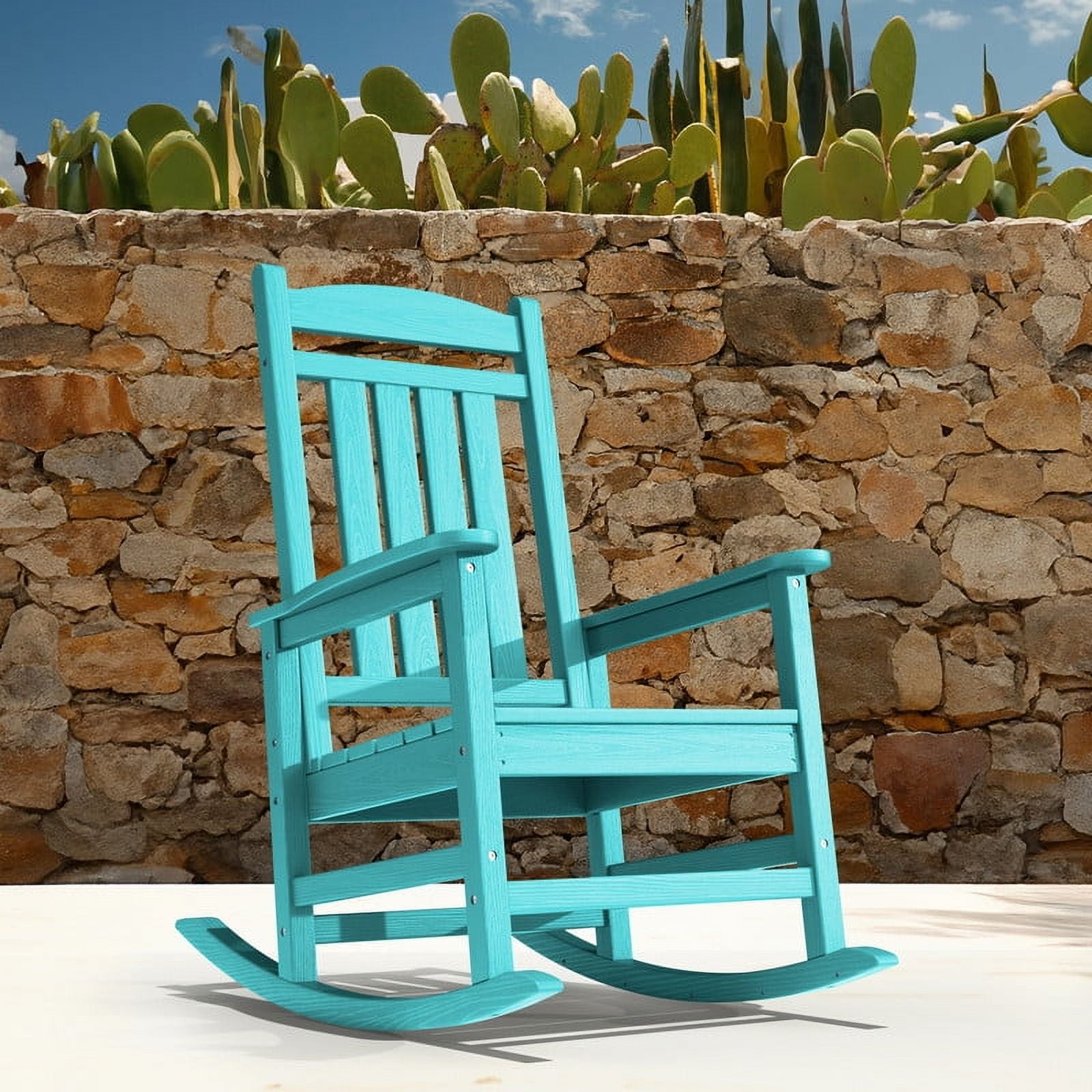 JUSTLET Outdoor Patio Rocking Chair, HDPE Plastic Porch Rocker ...