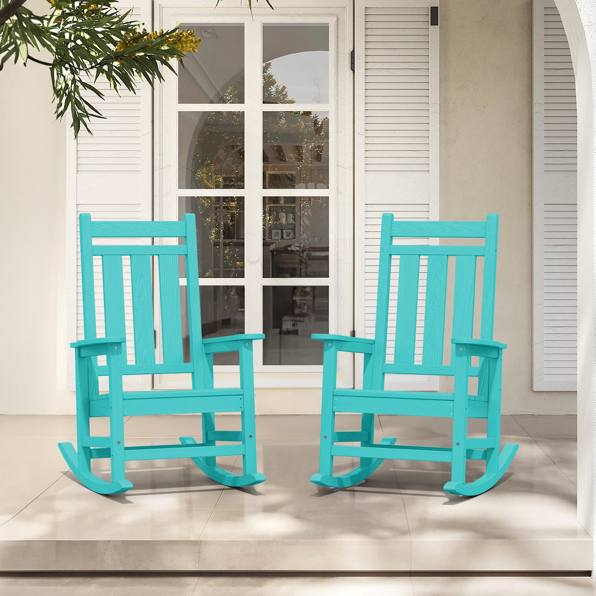 KINGYES Outdoor Rocking Chair Set of 2 HDPE All Weather Patio Rocker ...