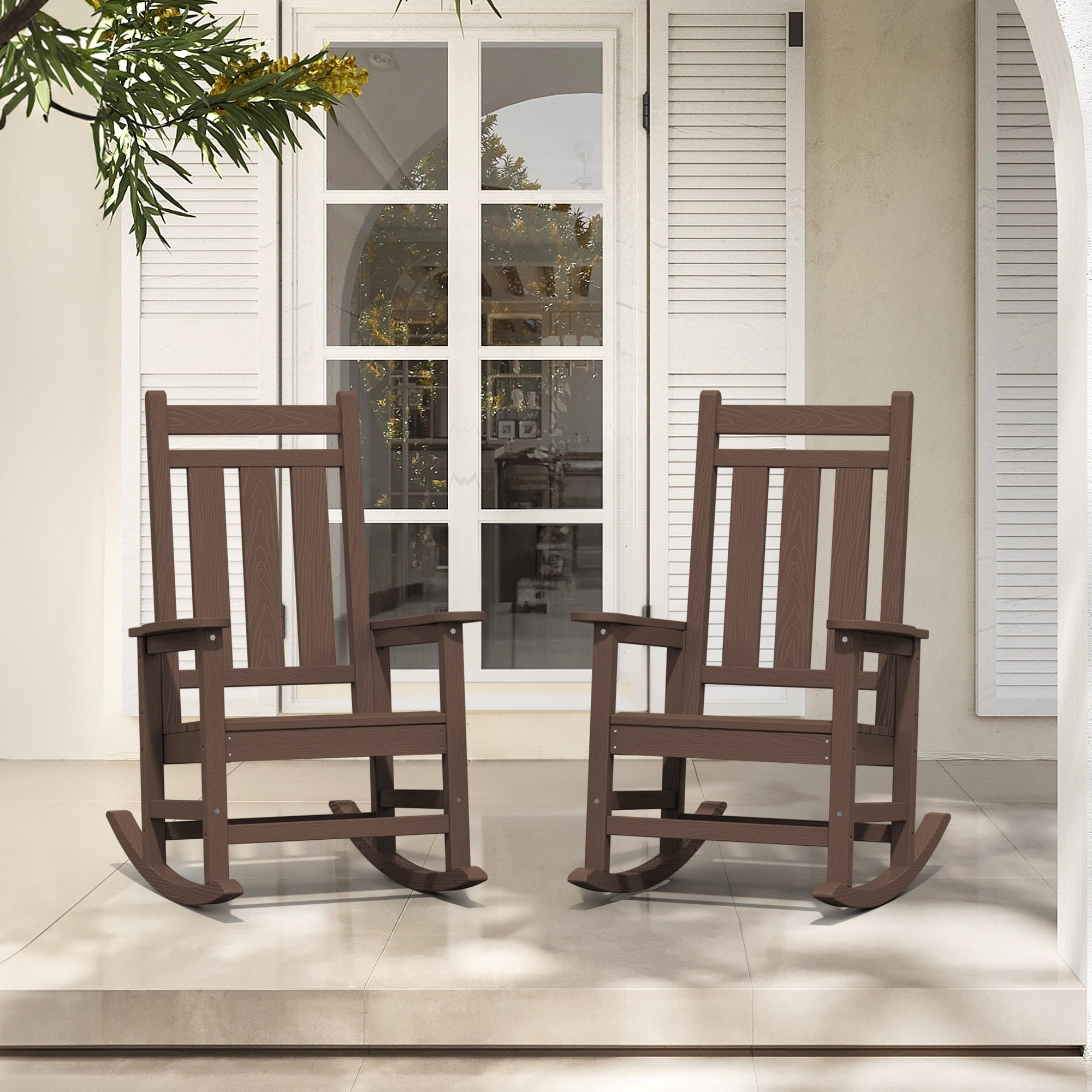 KINGYES Outdoor Plastic Rocking Chair Set of 2, HDPE All-Weather Patio ...